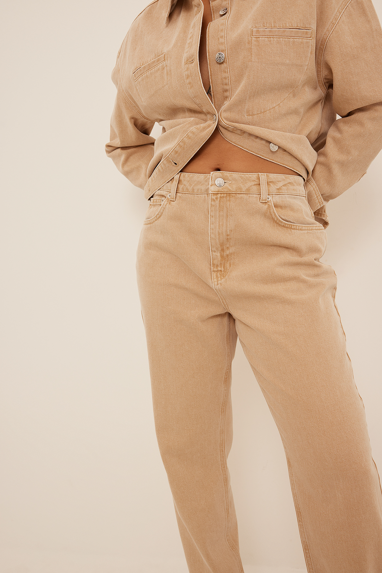 Organic High Waist Long Leg Denim Beige | na-kd.com
