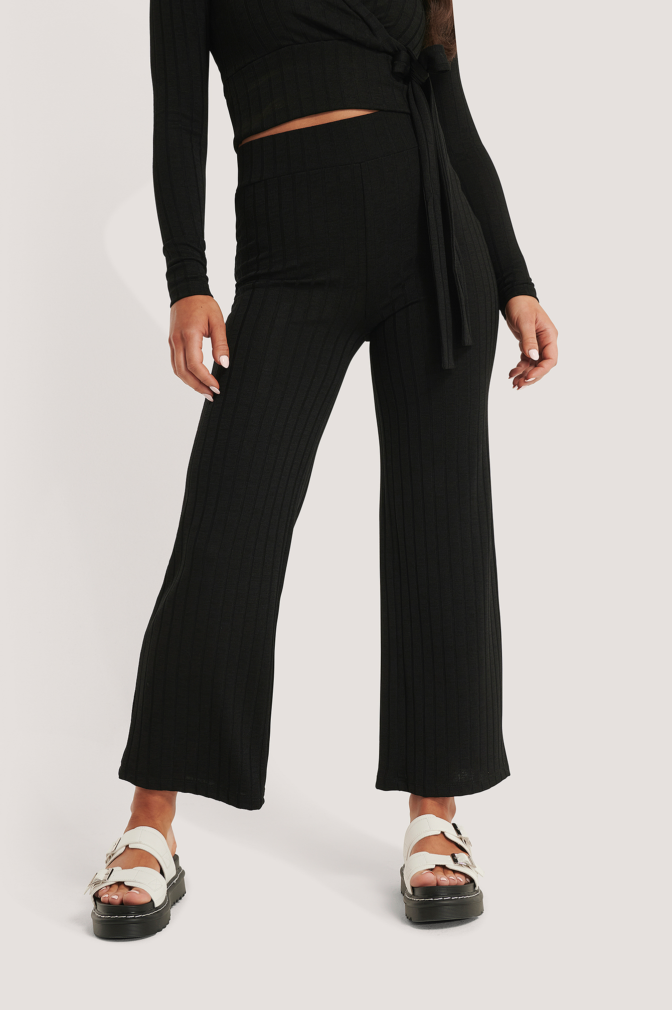 High Waist Ribbed Pants Black | na-kd.com