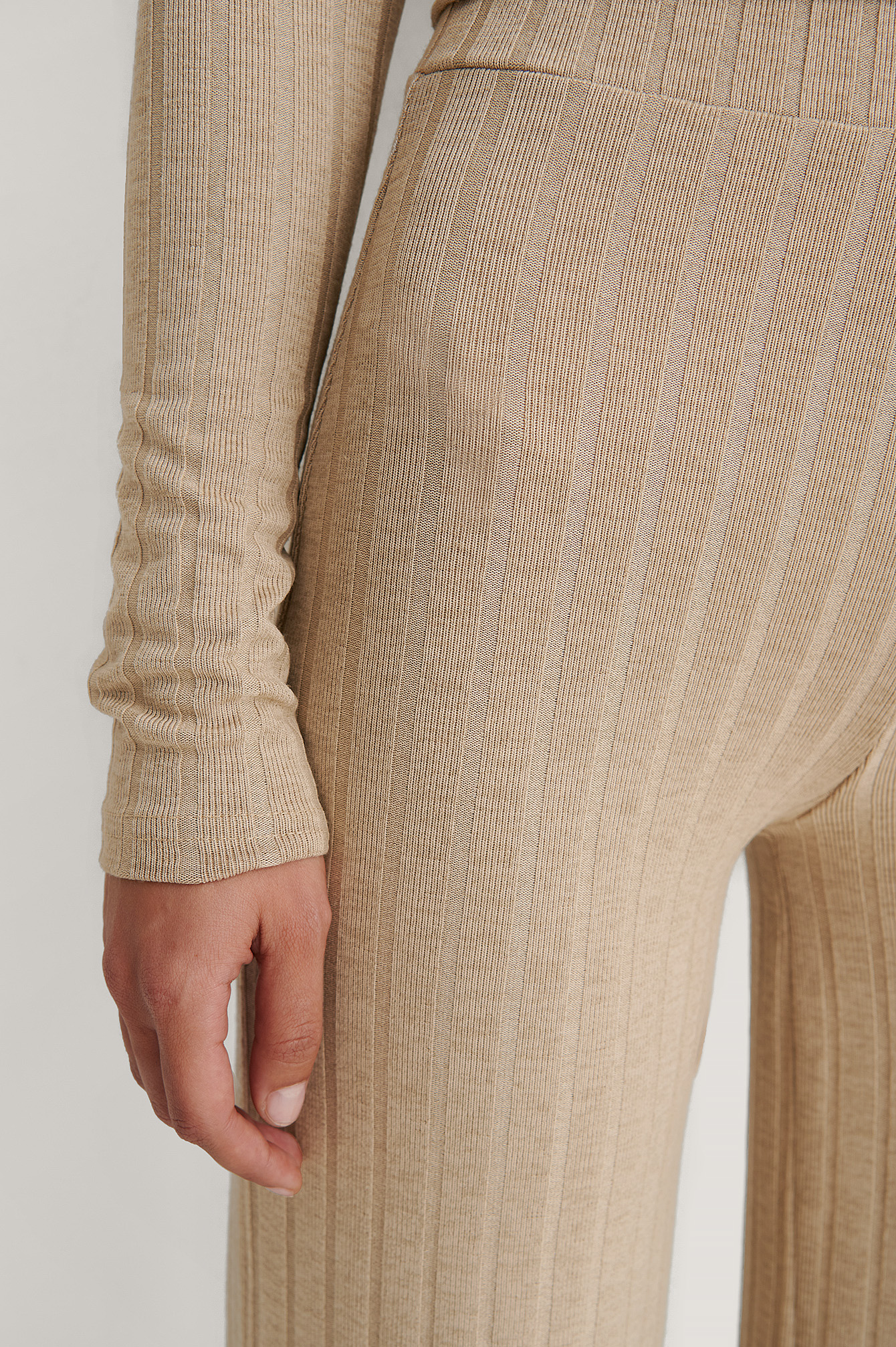High Waist Ribbed Pants Beige | na-kd.com