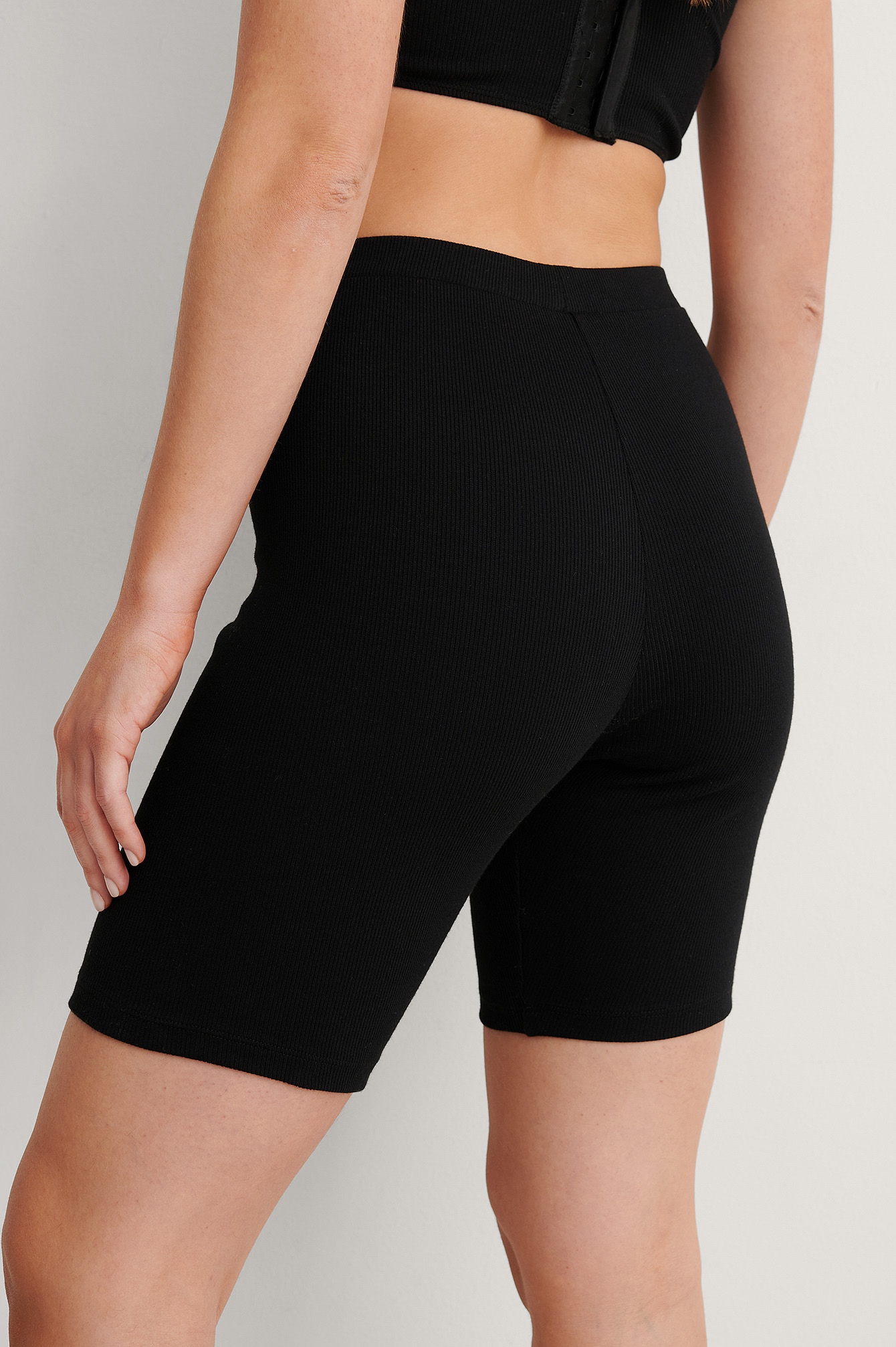 High Waist Ribbed Shorts Black | na-kd.com