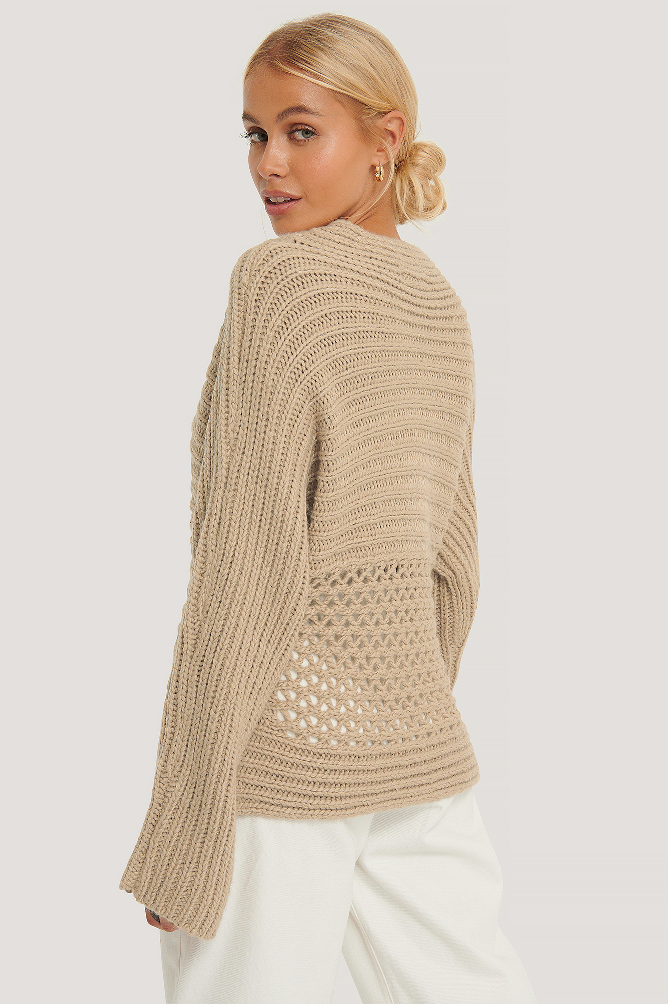 Hole Detail Knitted Sweater Beige | na-kd.com