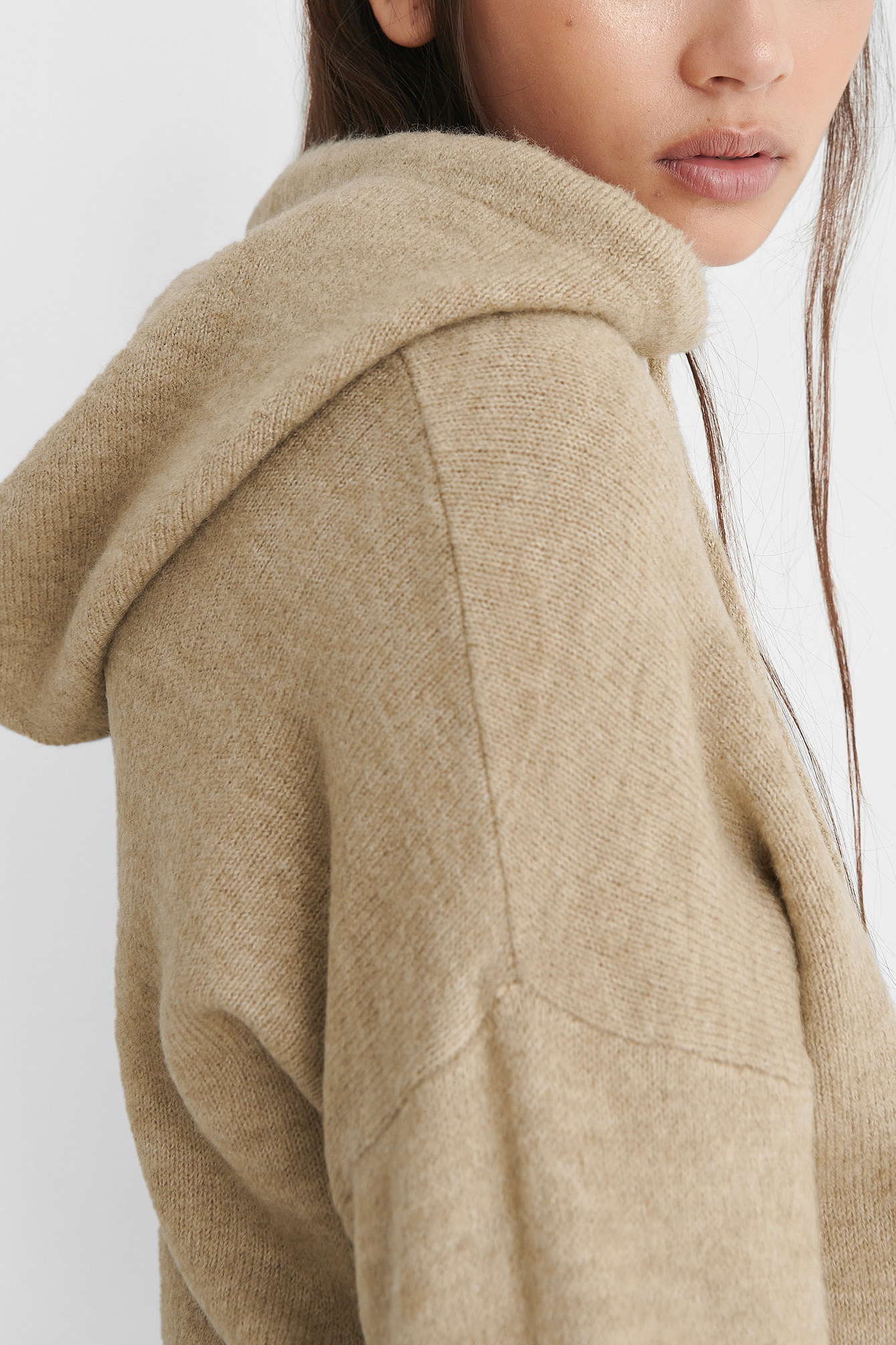Hood Knitted Sweater Beige | na-kd.com