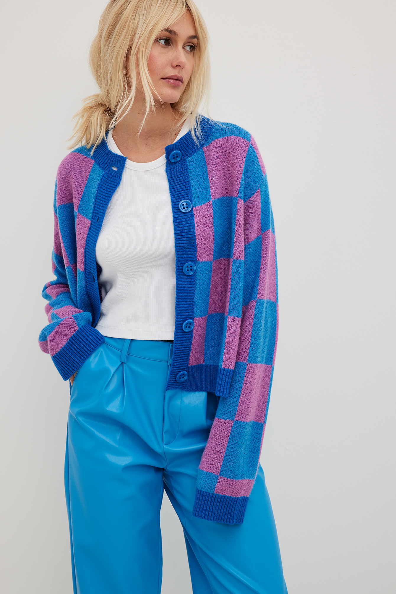 Jaquard Knitted Checked Cardigan Checkered | NA-KD