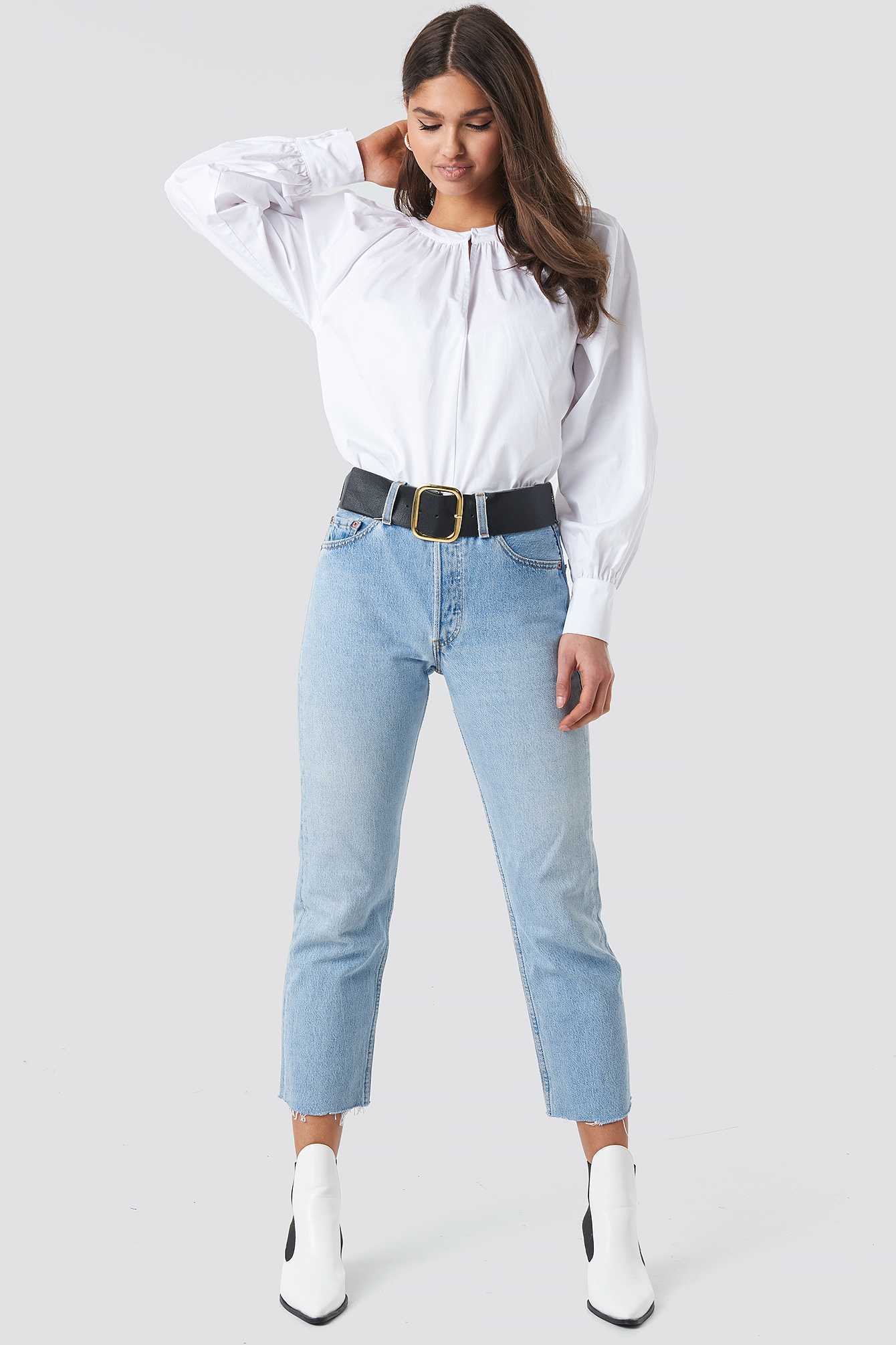 Keyhole Balloon Sleeve Blouse White | na-kd.com