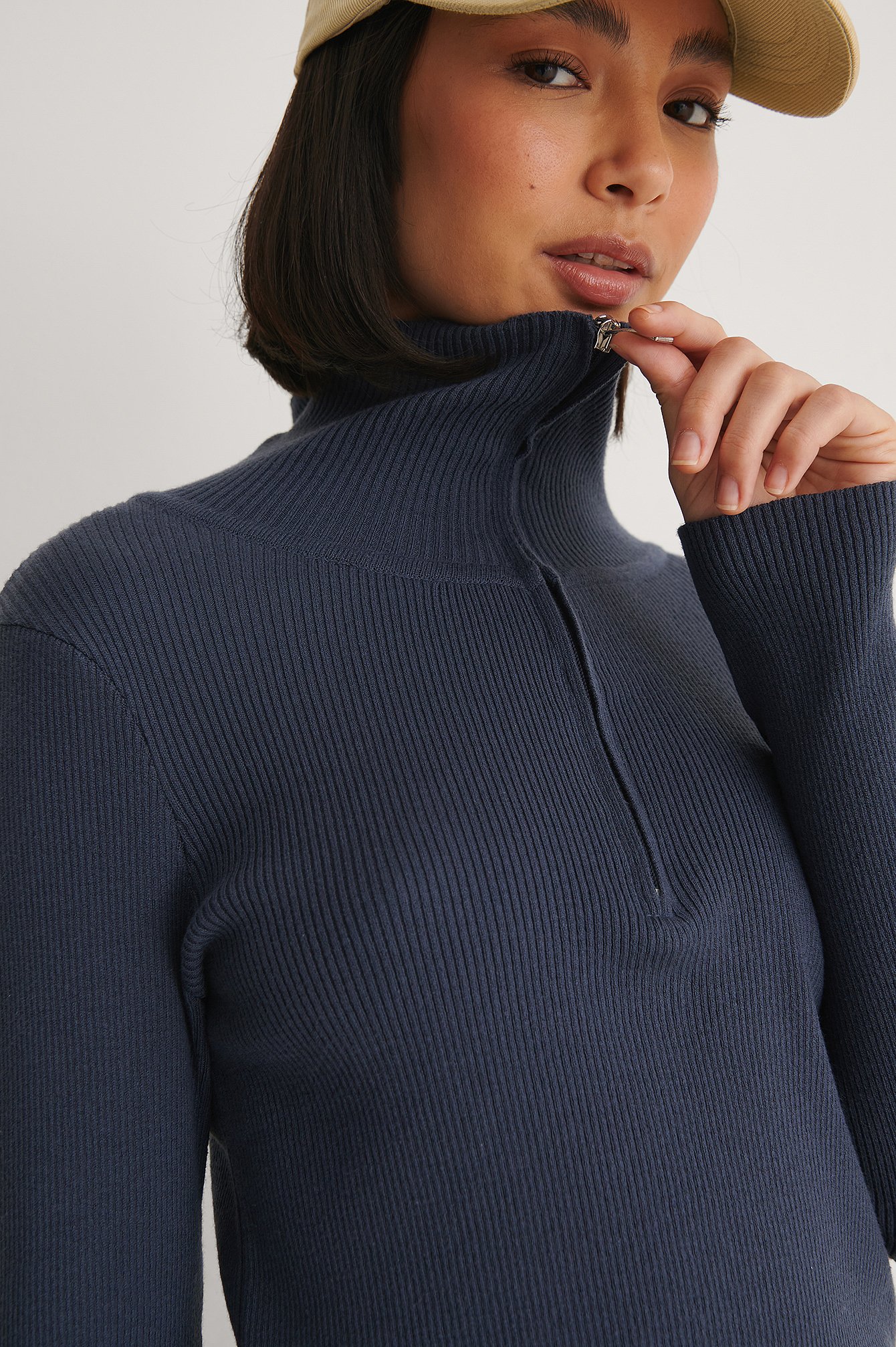 Knit Zip Sweater Blue | na-kd.com