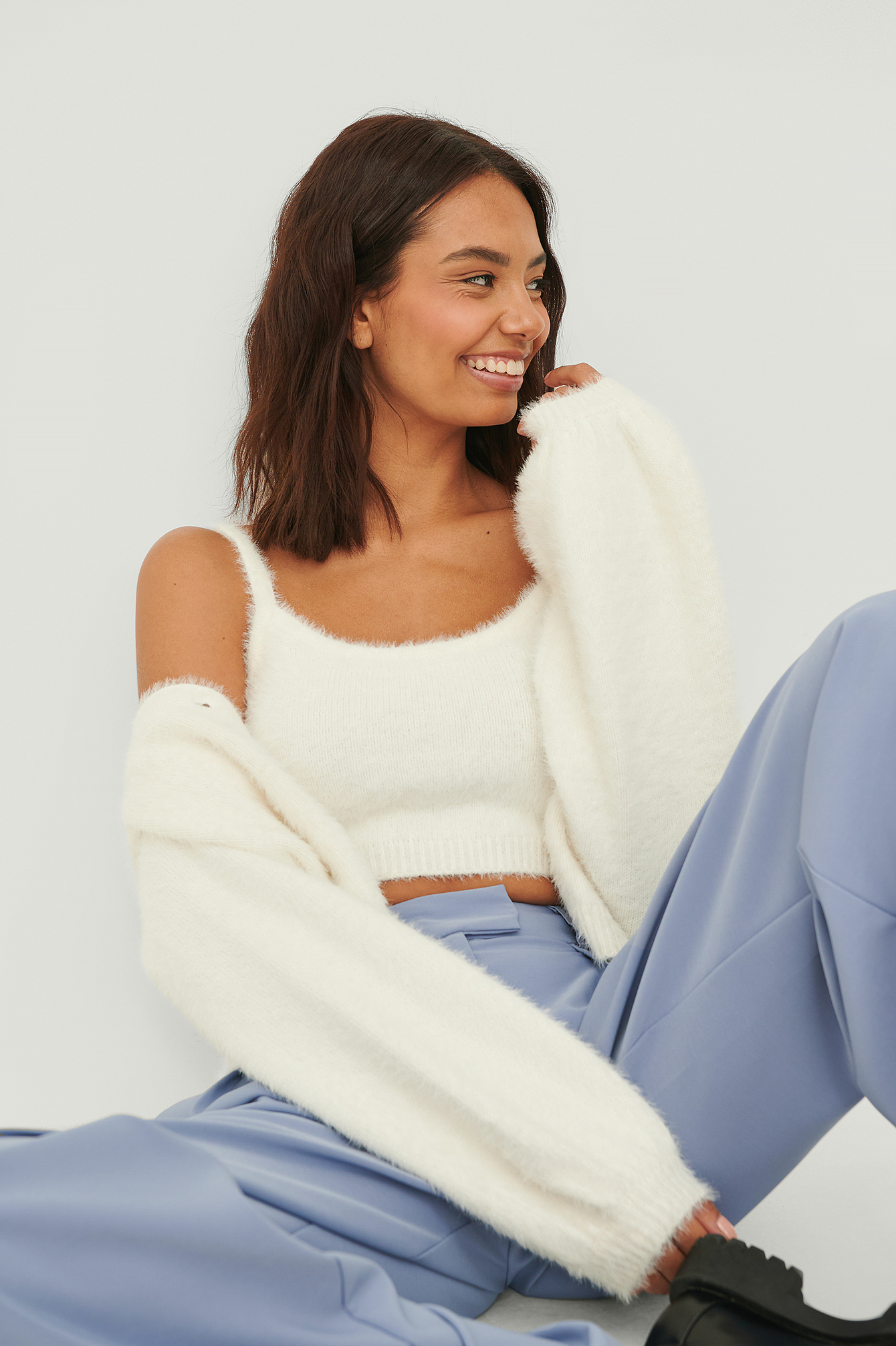 Stickat croppat linne Naturvit | NA-KD