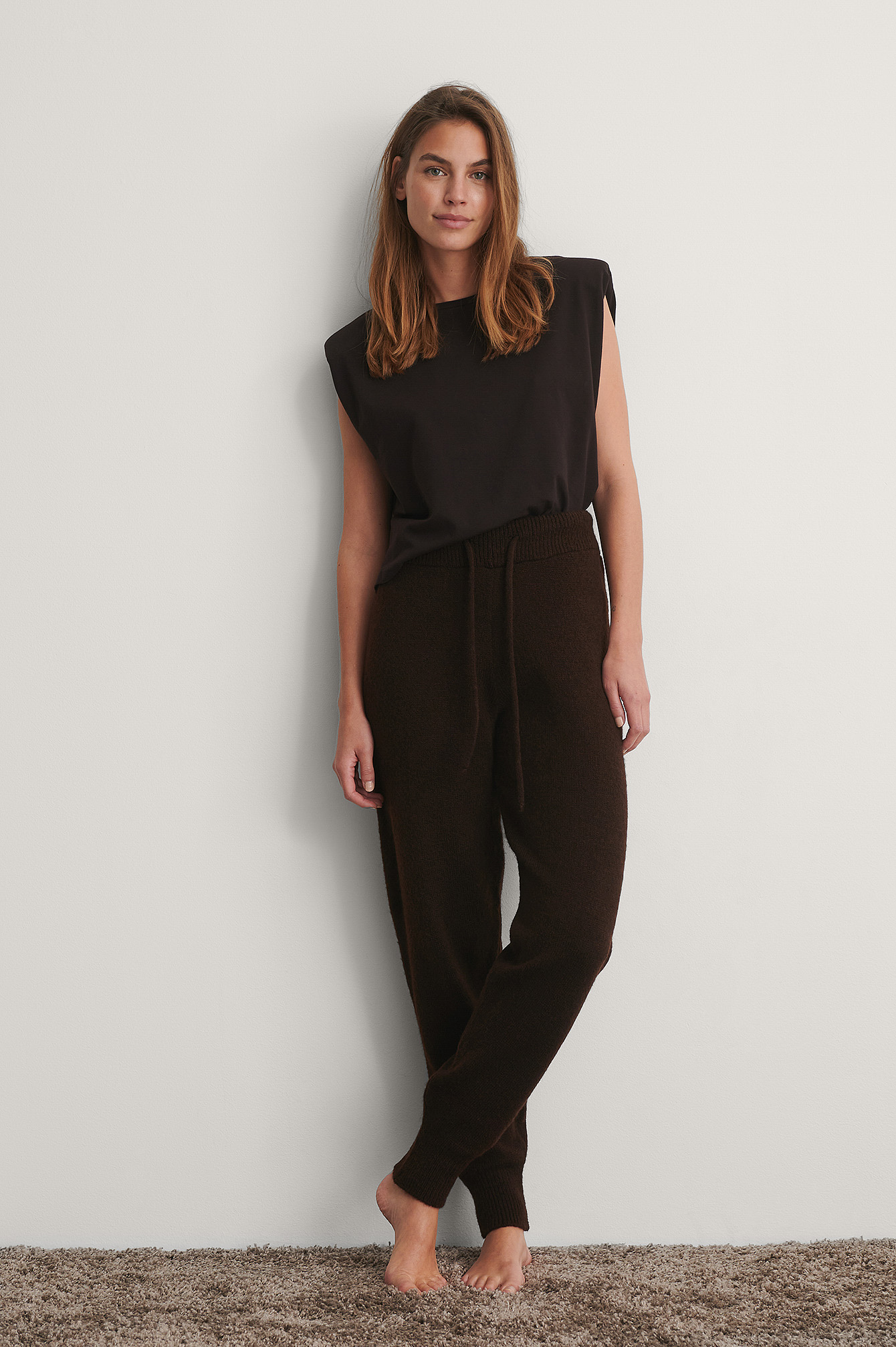 Knitted High Waist Joggers Brown | NA-KD