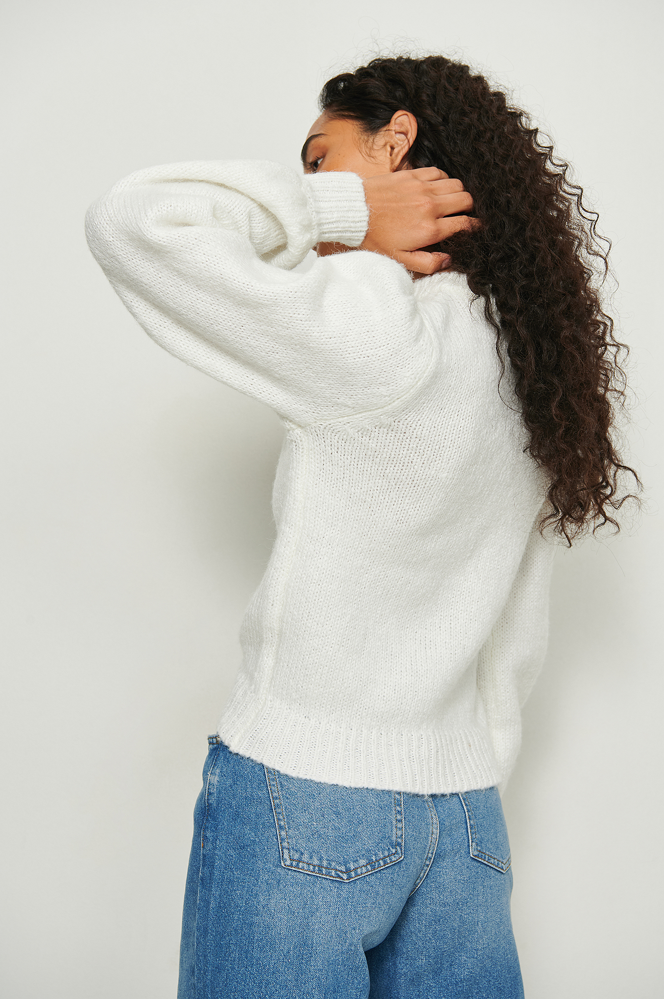 Knitted Puff Shoulder Sweater White | na-kd.com