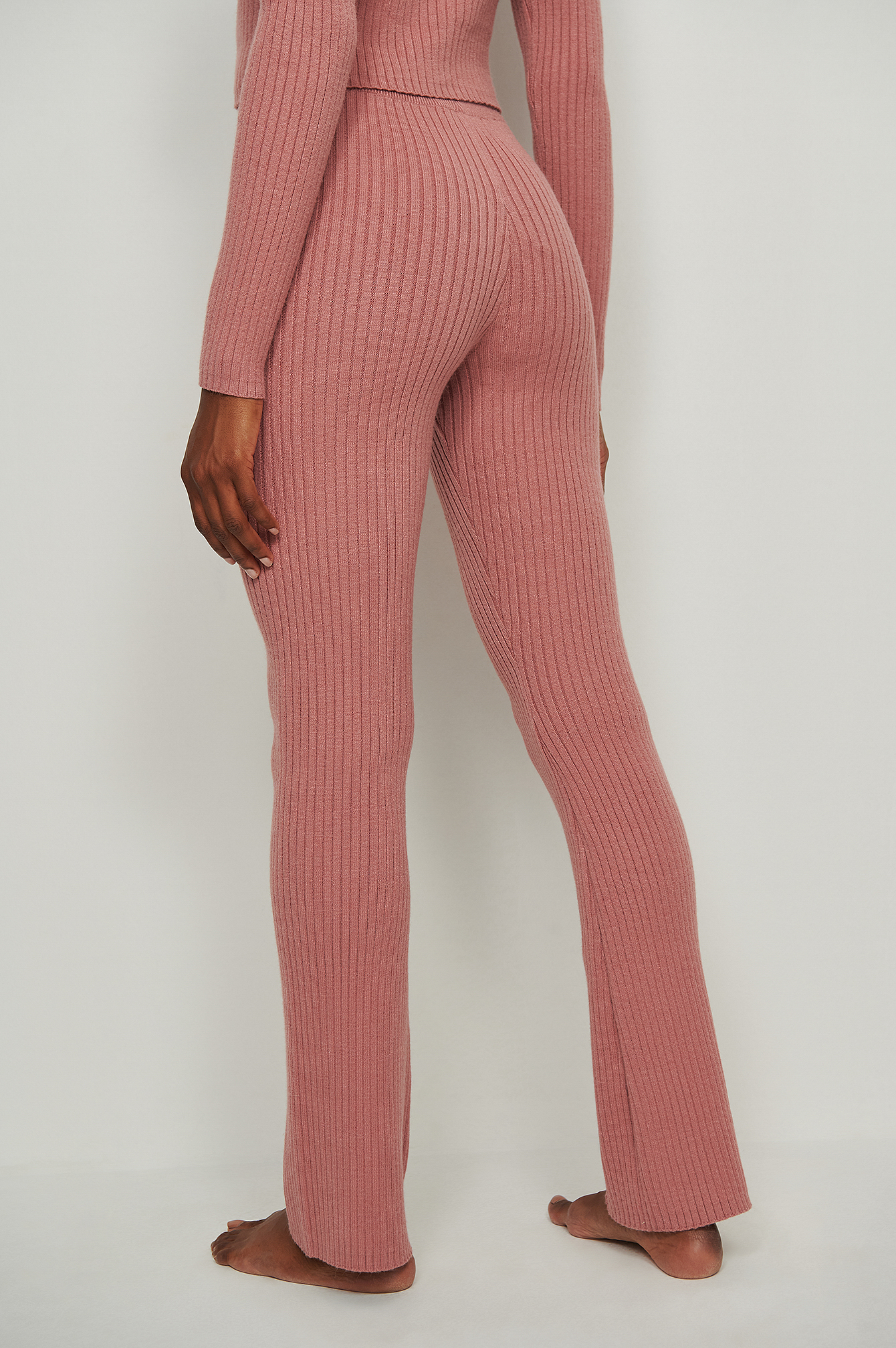 Knitted Ribbed Pants Pink | na-kd.com