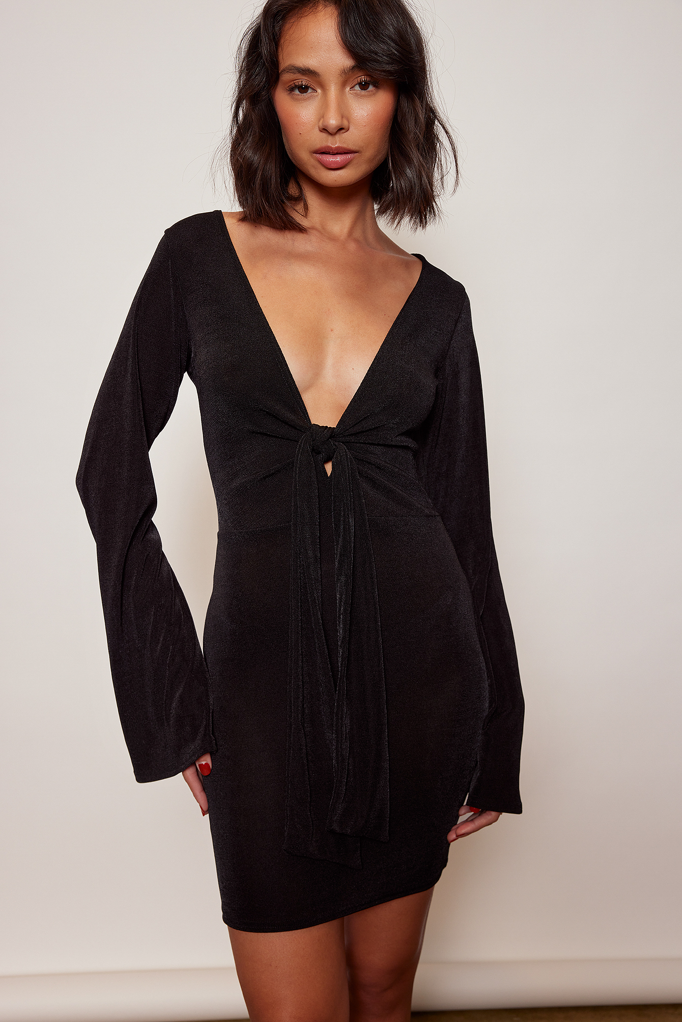 Knot Detail Flared Sleeve Dress Black | NA-KD