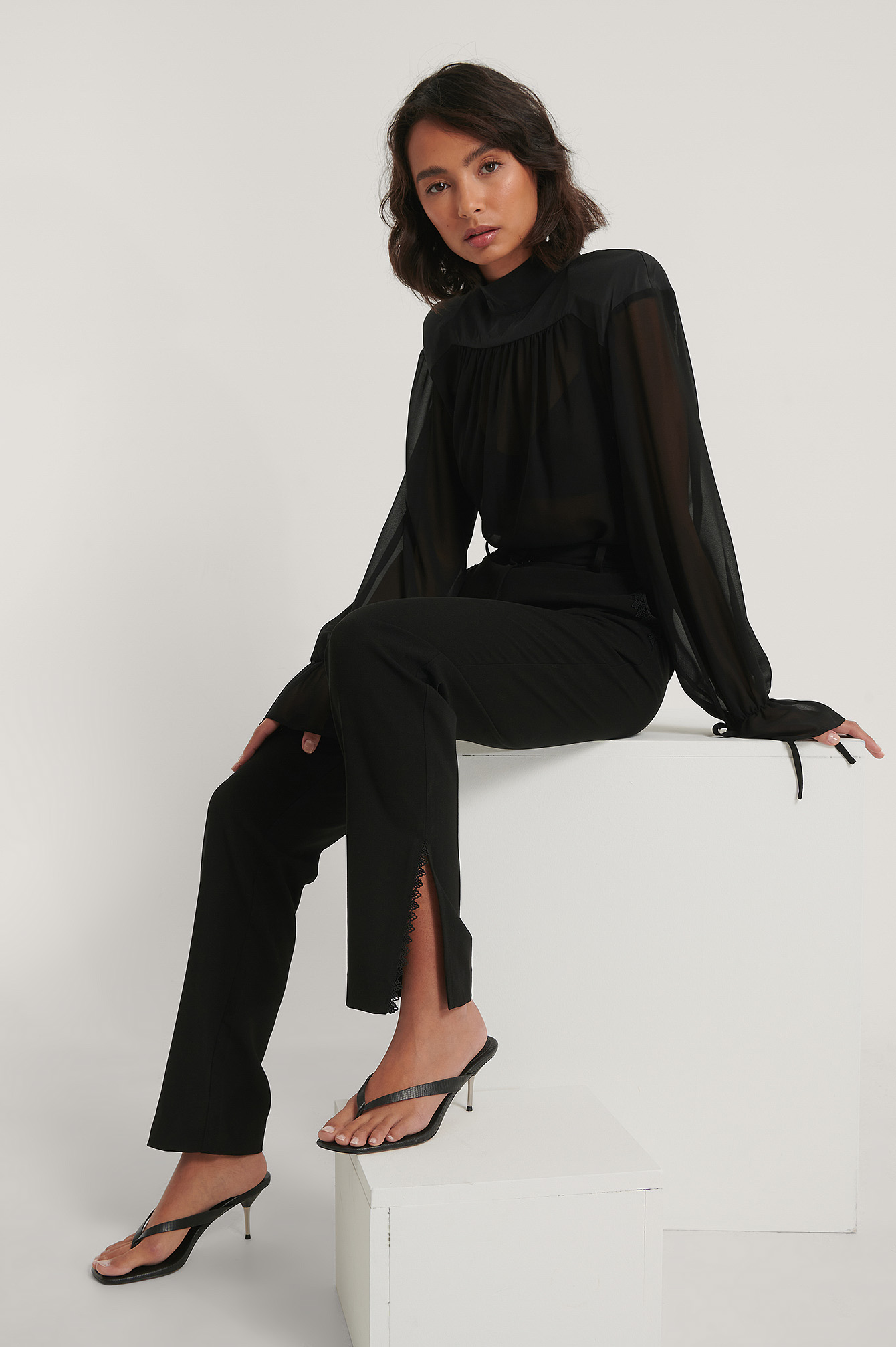 Lace Detail Suit Pants Black Na Kd