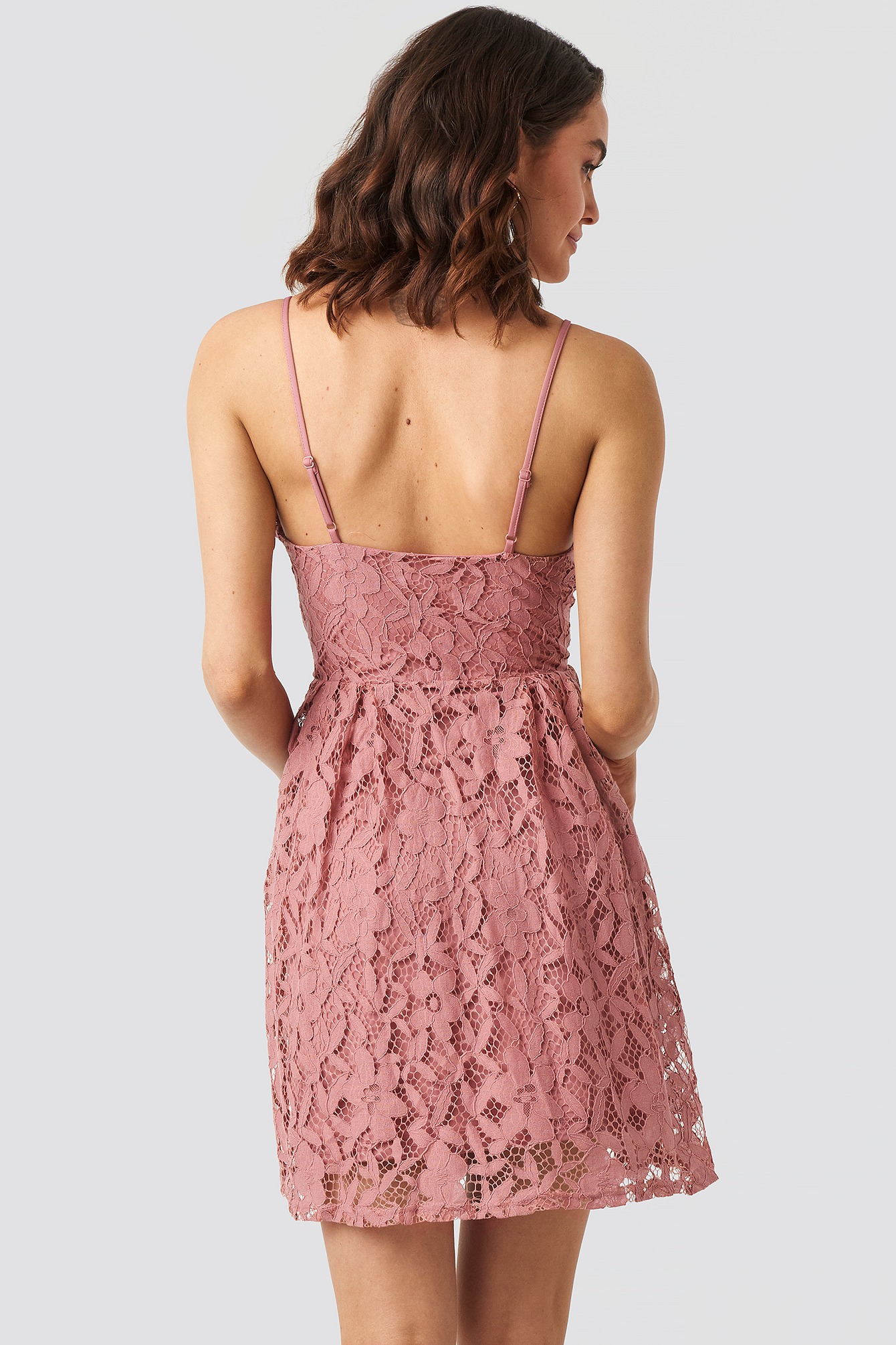 Lace Strap Mini Dress Pink | na-kd.com