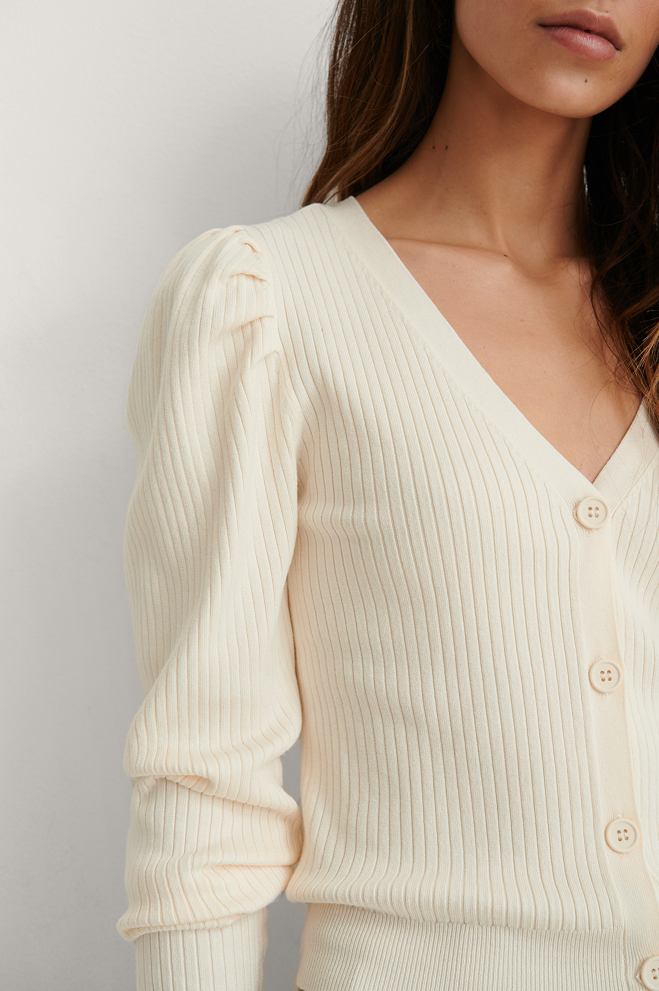 Light Knit Puff Sleeve Cardigan Offwhite | na-kd.com