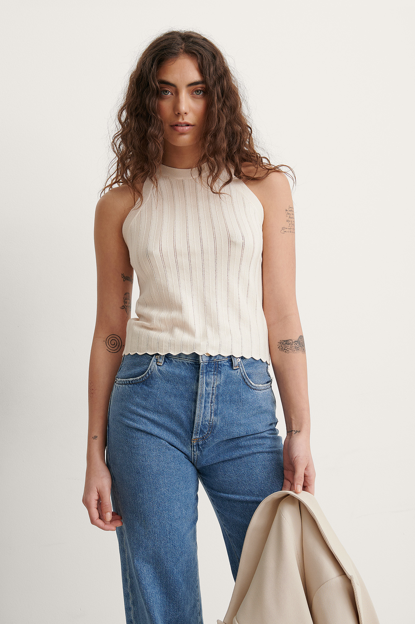 Light Knit Ribbed Singlet Offwhite | NA-KD