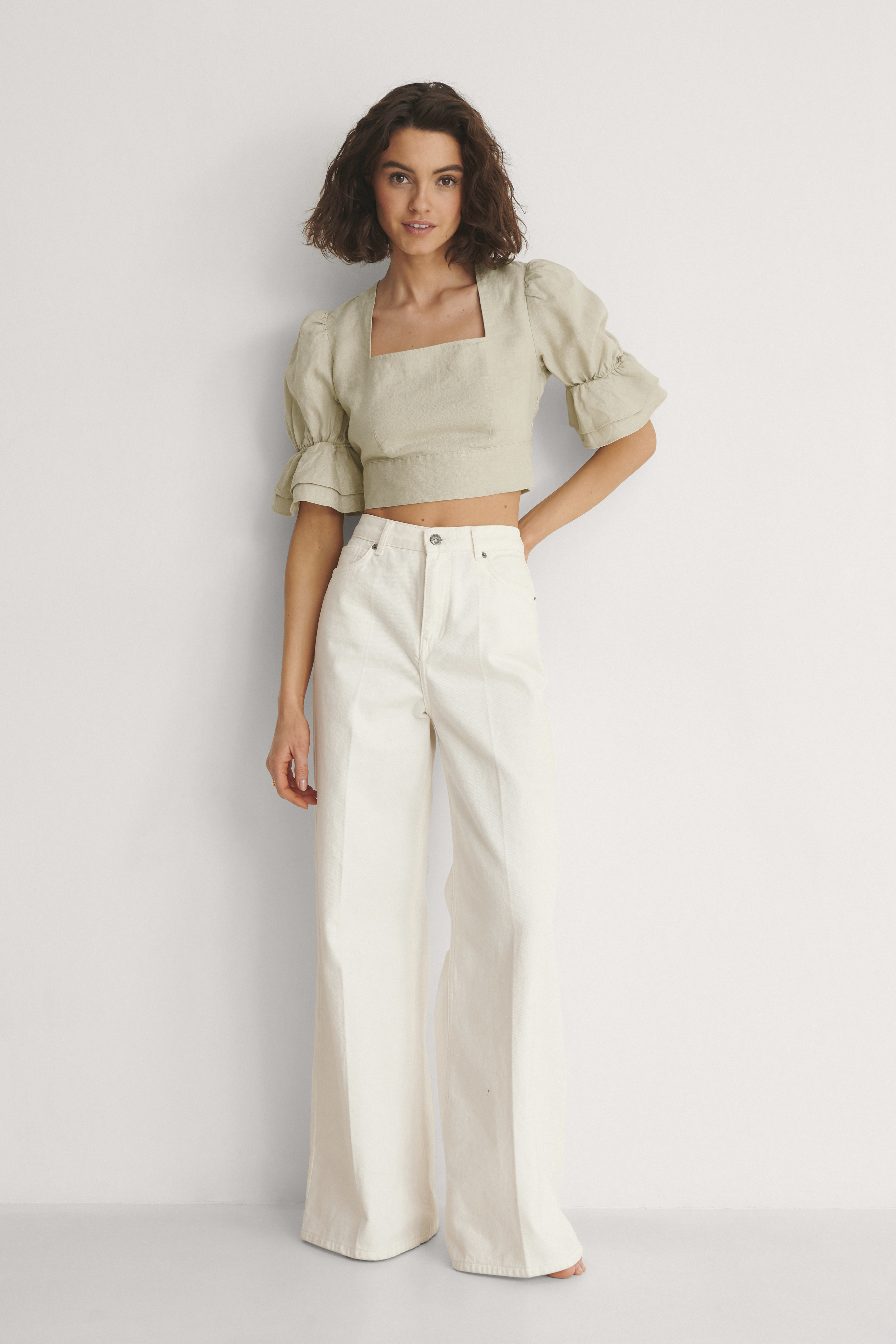 Linen Tie Back Top Beige | na-kd.com