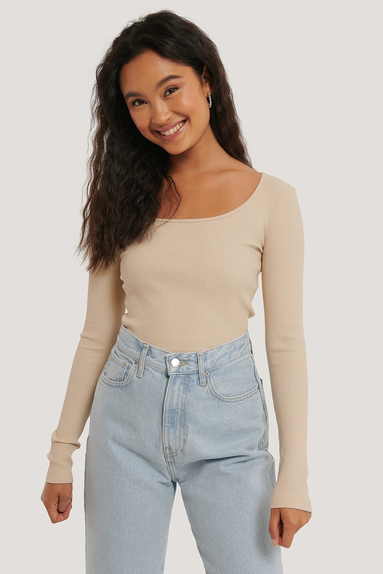 Puff Sleeve One Shoulder Top Beige | na-kd.com