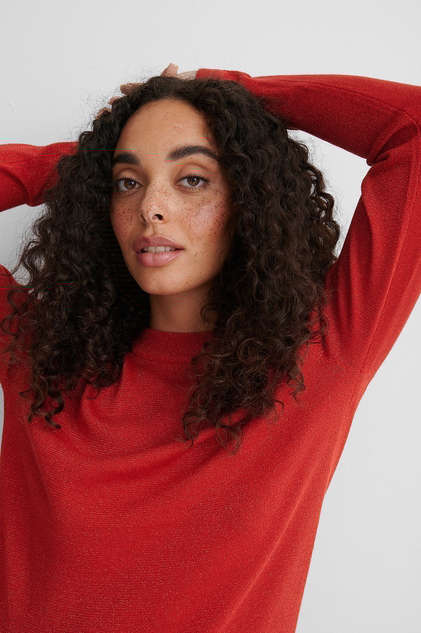 Long Sleeve Glitter Knitted Sweater Red | NA-KD
