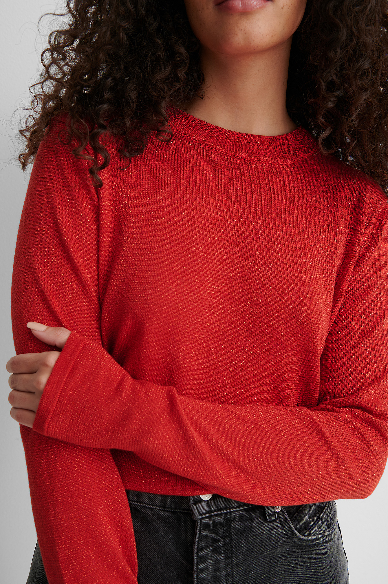Long Sleeve Glitter Knitted Sweater Red | na-kd.com