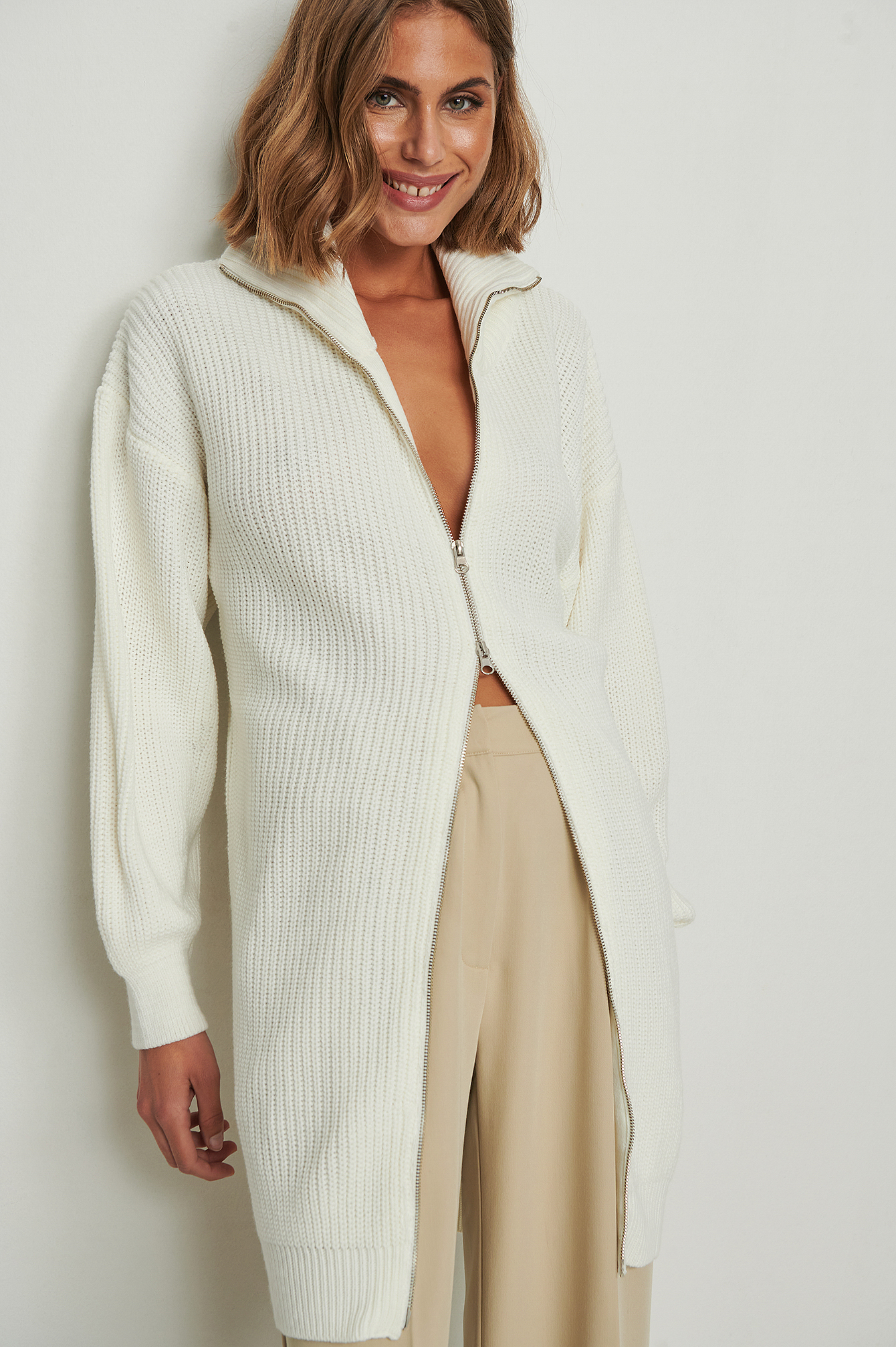 Long Zipper Sweater Offwhite | na-kd.com