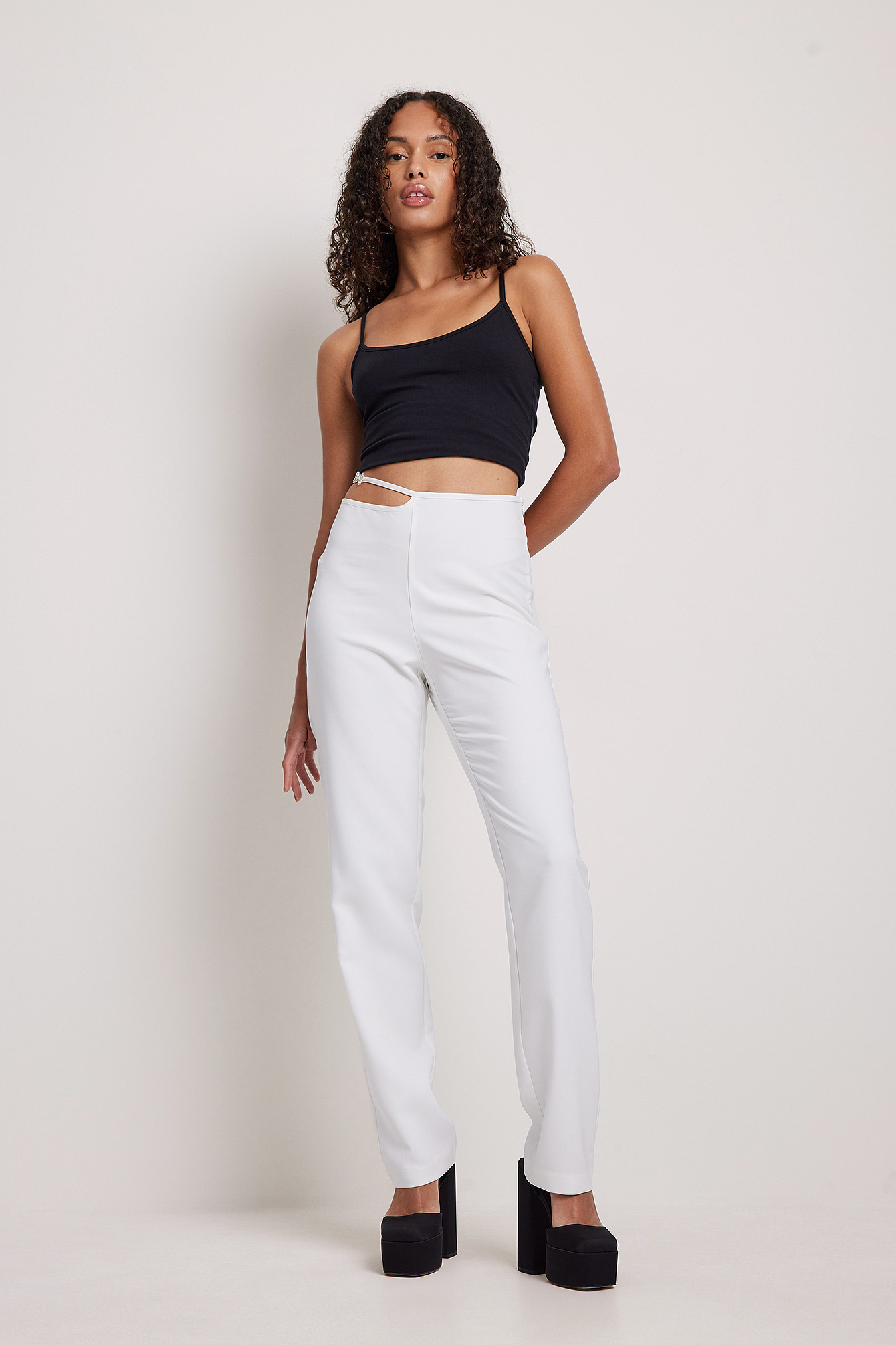 Low Waist Strap Detailed Pants Offwhite | na-kd.com