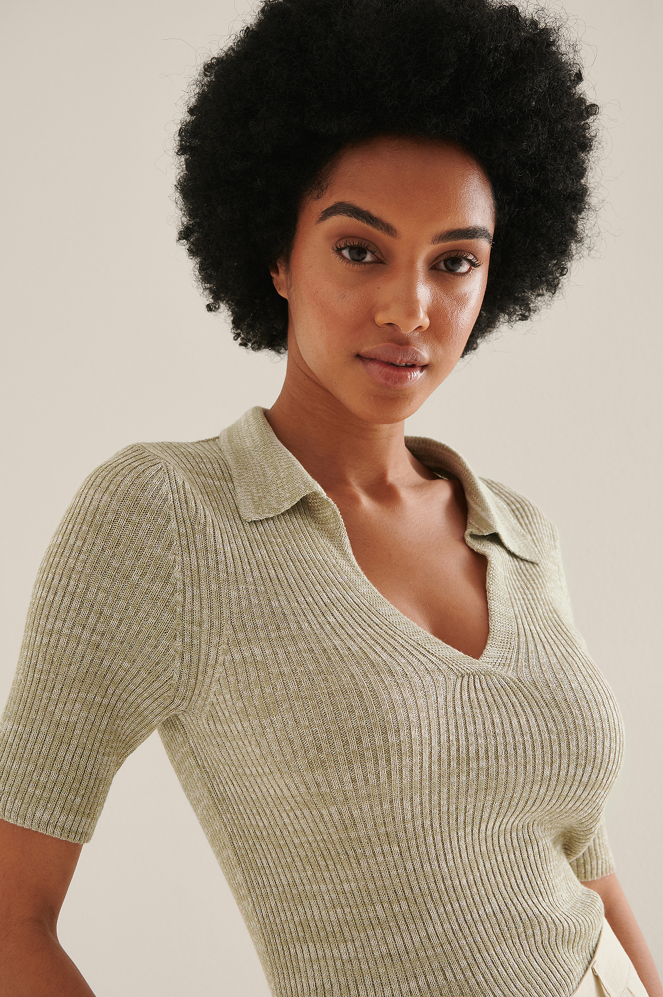 Chest Detail Knitted Top Beige | na-kd.com
