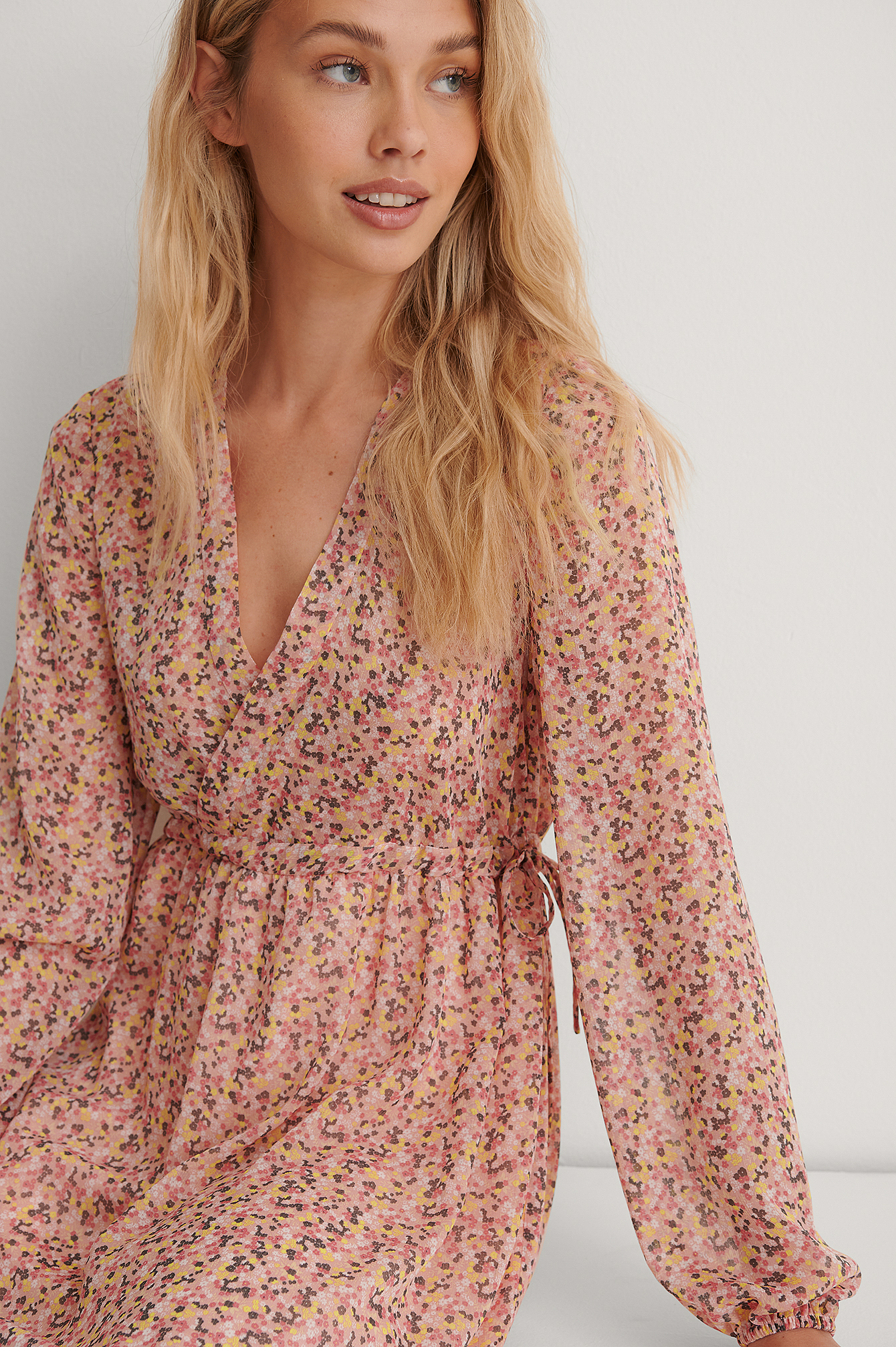 Maxi Drawstring Sheer Dress Flower | na-kd.com