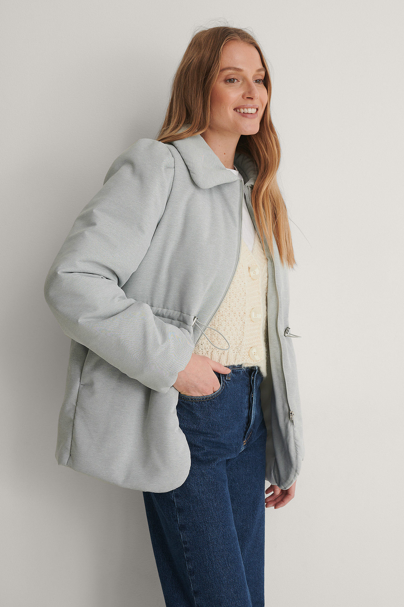 Melange Padded Drawstring Jacket Grey | NA-KD