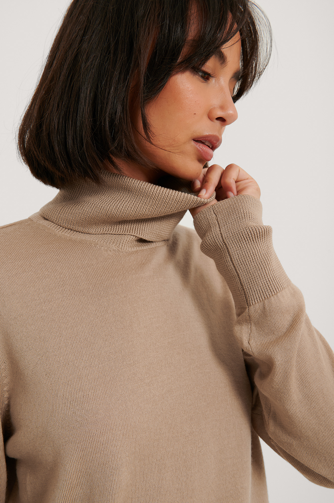 Merino Wool High Neck Sweater Beige | na-kd.com