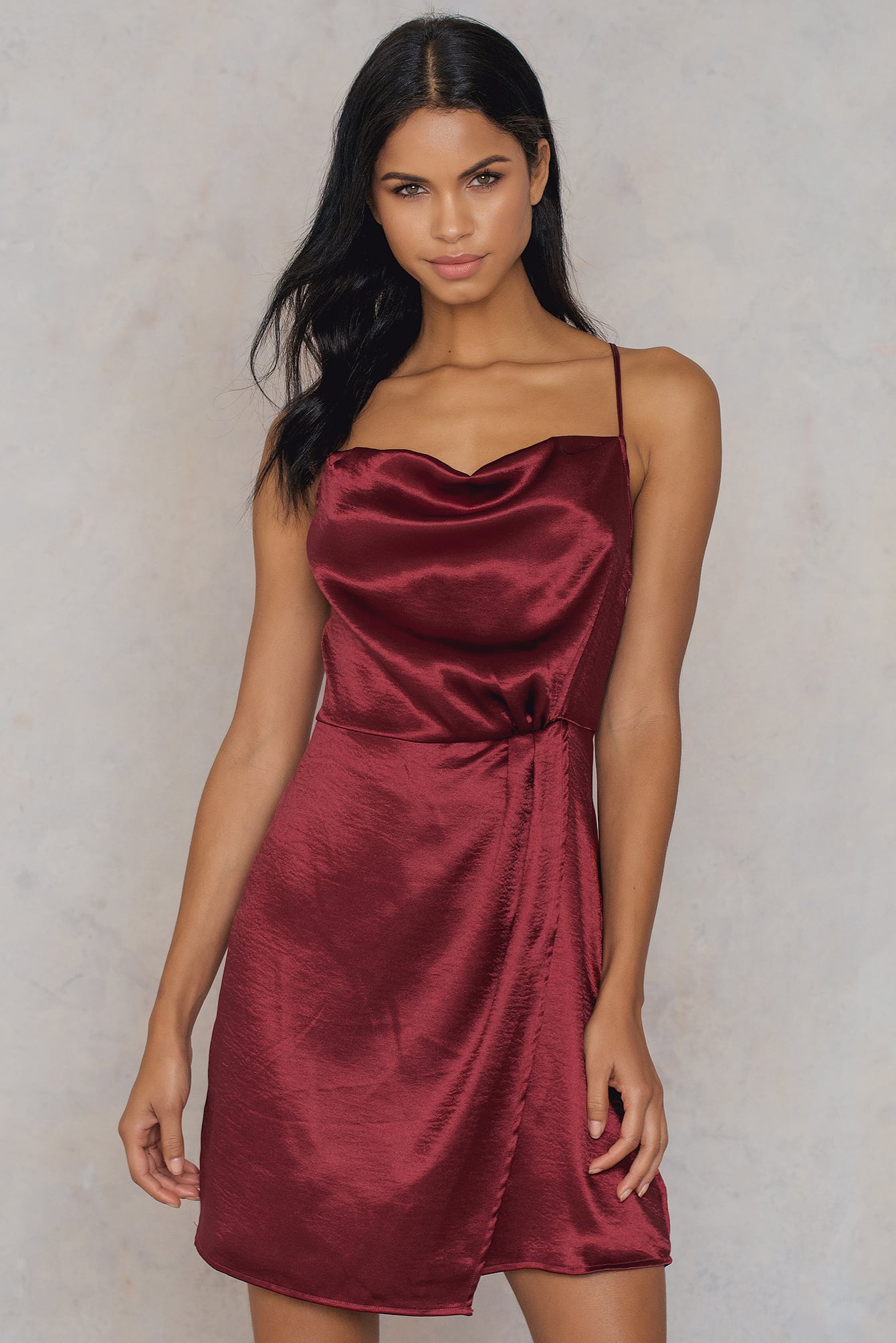 Metallic Cowl Neck Dress Red | NA-KD