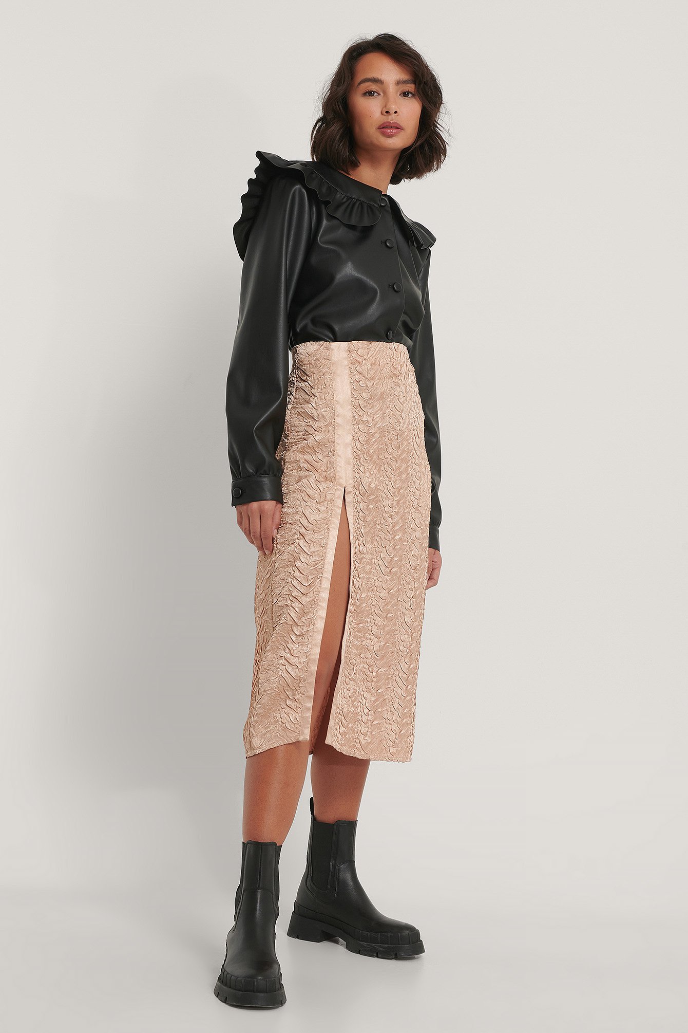 Midi Satin Structured Skirt Beige | NA-KD