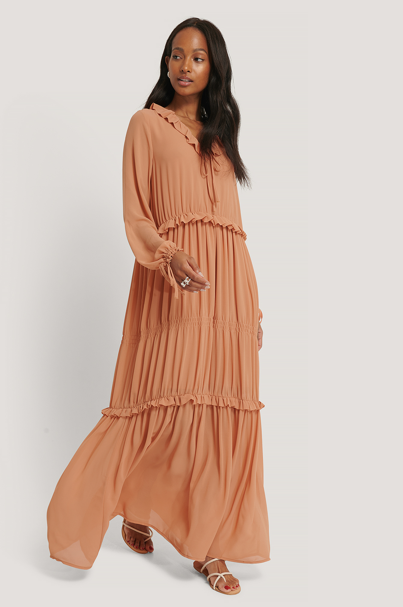 Multi Frill Flowy Dress Copper | NA-KD