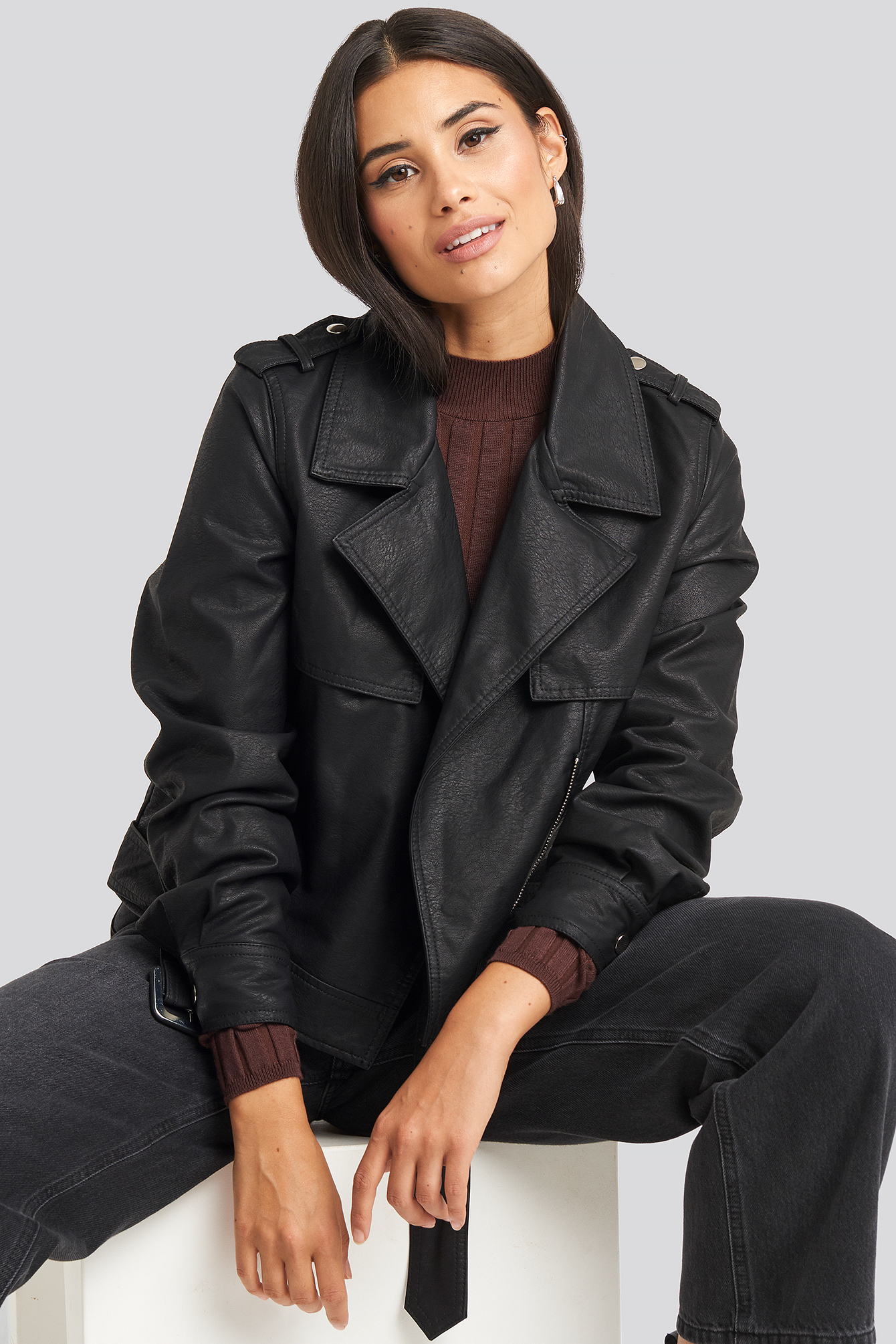 Belted PU Jacket Black | NA-KD
