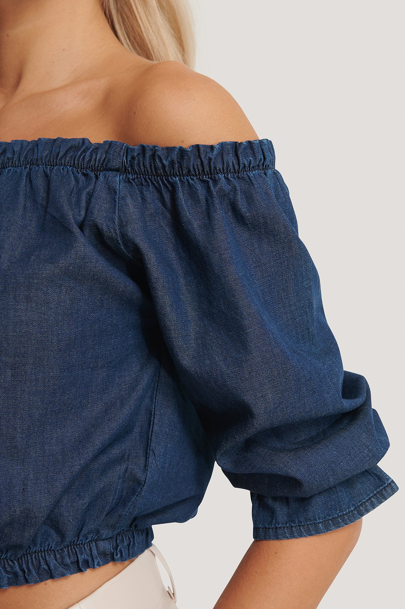 Off Shoulder Denim Blouse Blue | na-kd.com