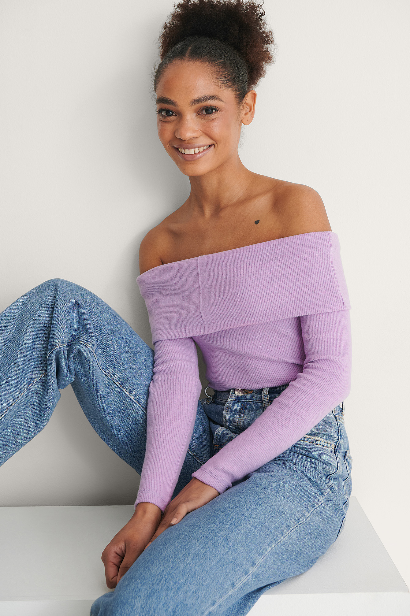 Off Shoulder Knit Top Purple | NA-KD