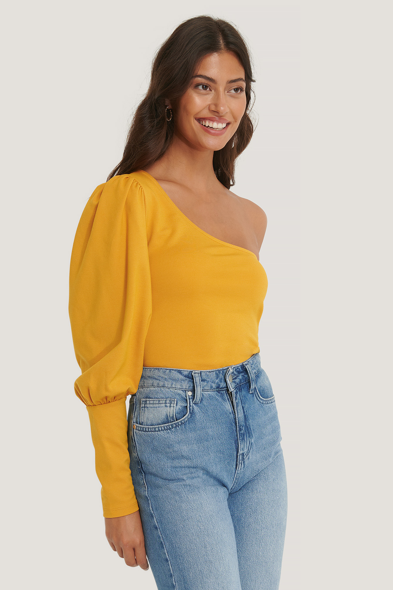 One Puff Sleeve Crop Top Yellow | NA-KD