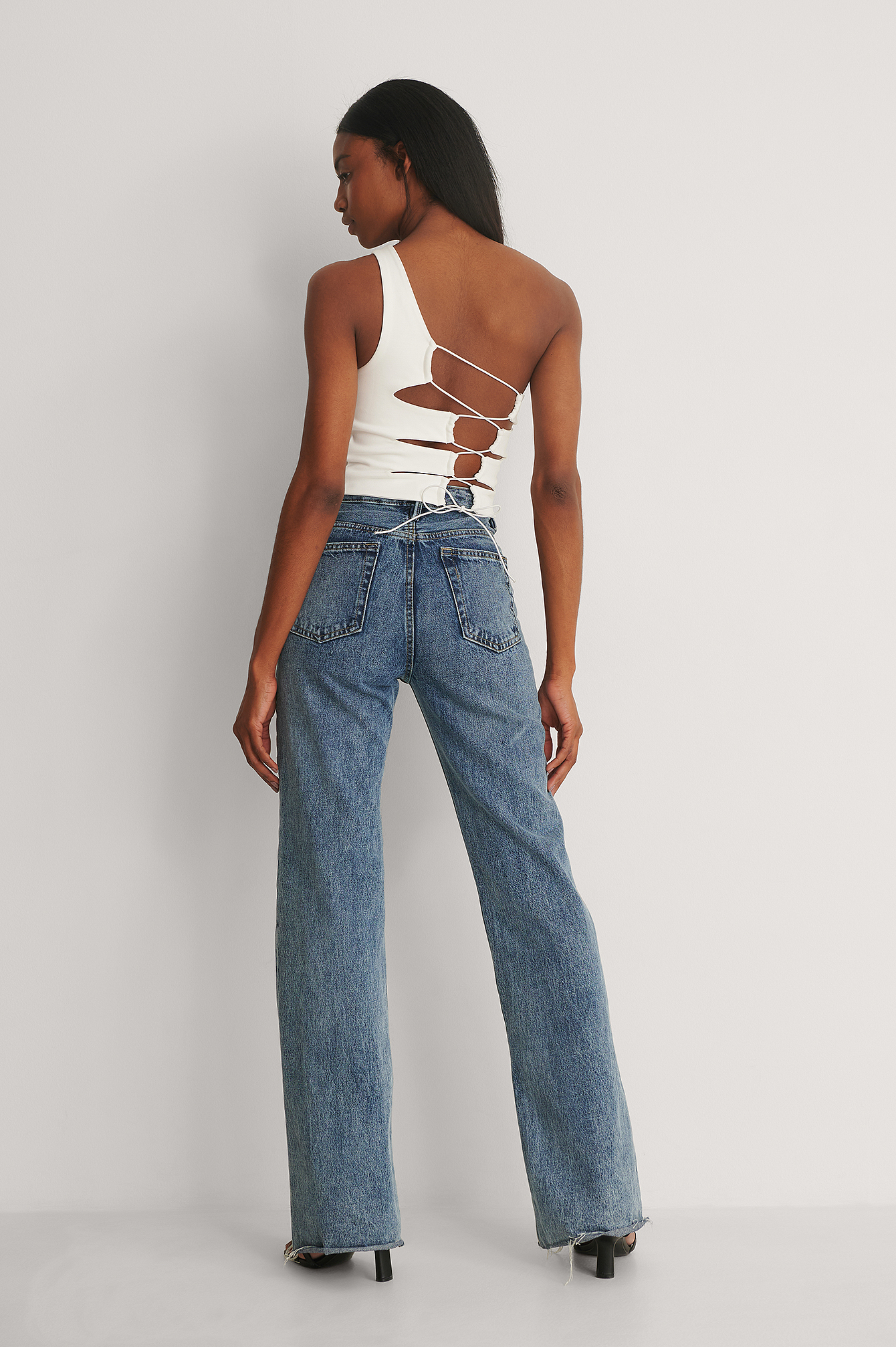 One Shoulder Lace Top Offwhite | na-kd.com