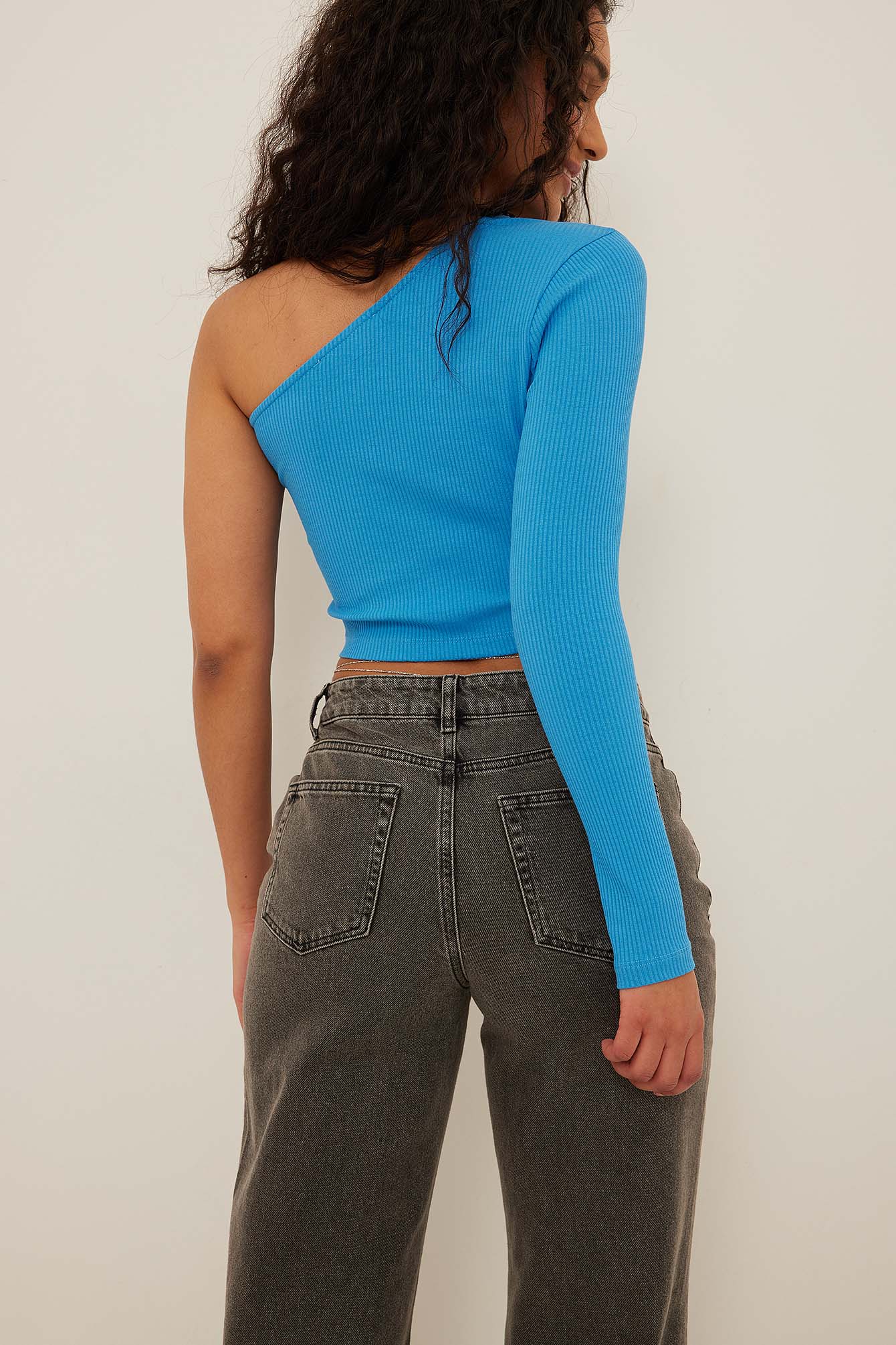 One Shoulder Rib Top Blue | na-kd.com