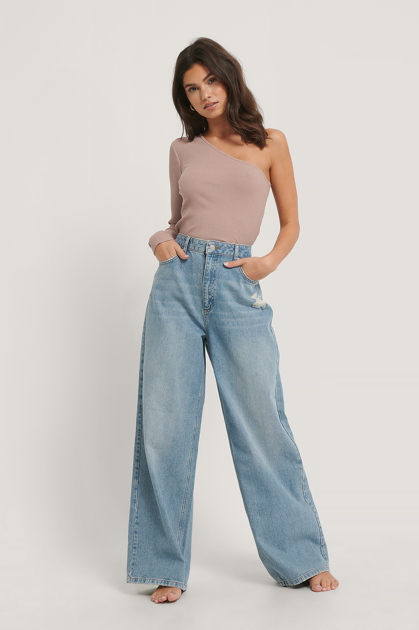 One Shoulder Rib Top Pink | na-kd.com