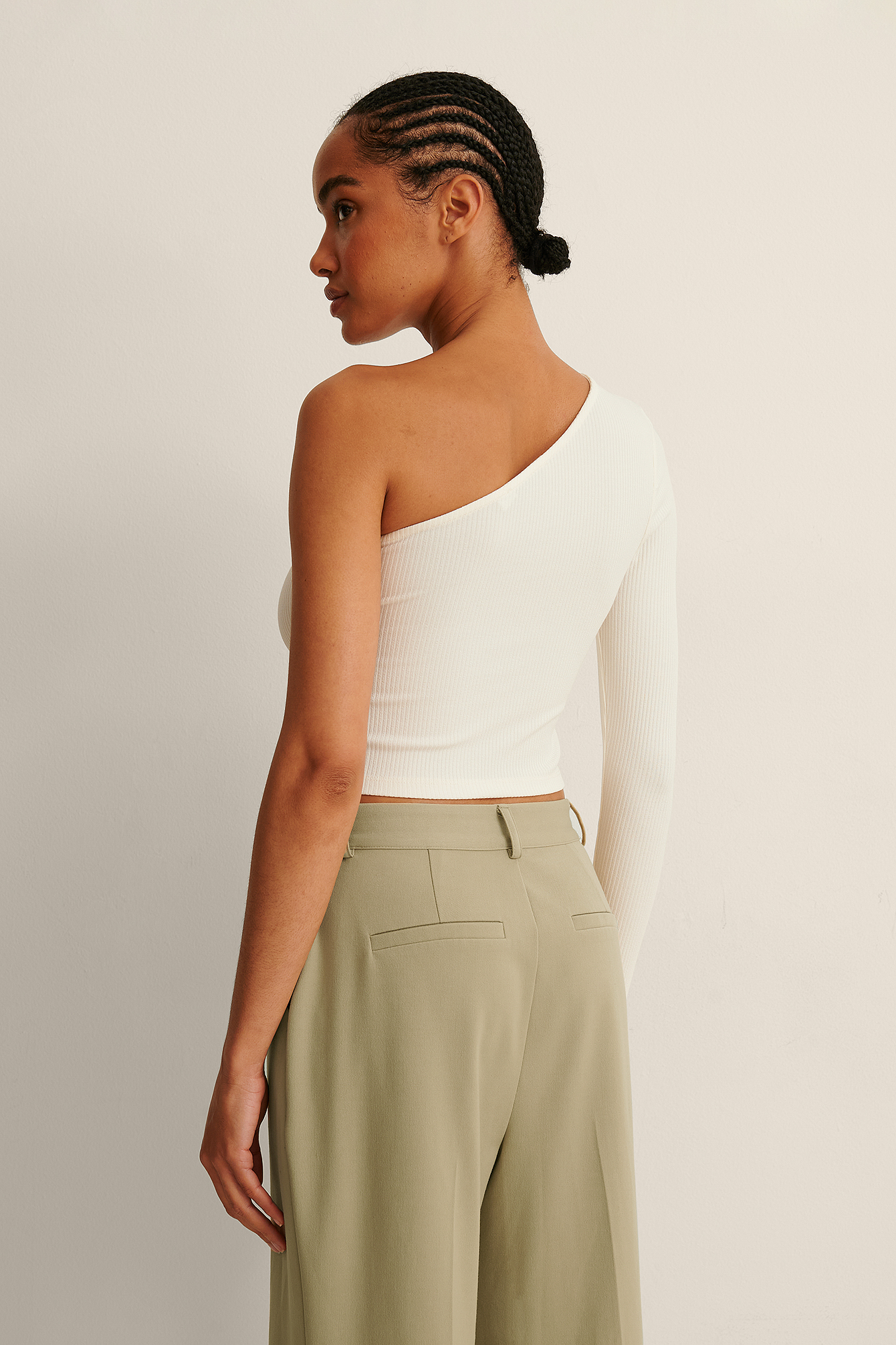 One Shoulder Rib Top Offwhite | na-kd.com