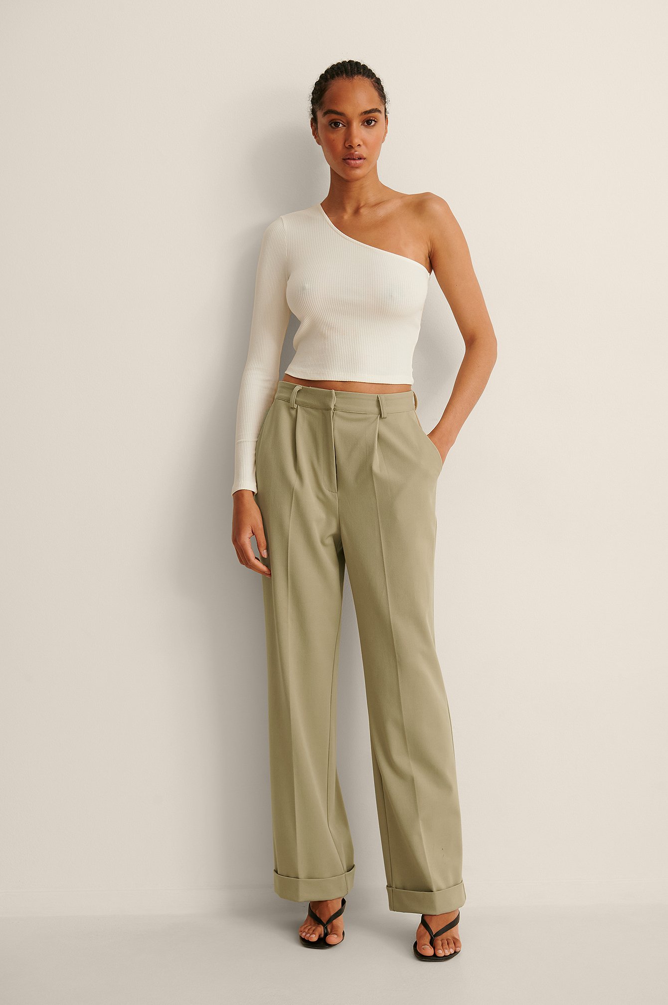 One Shoulder Rib Top Offwhite | na-kd.com