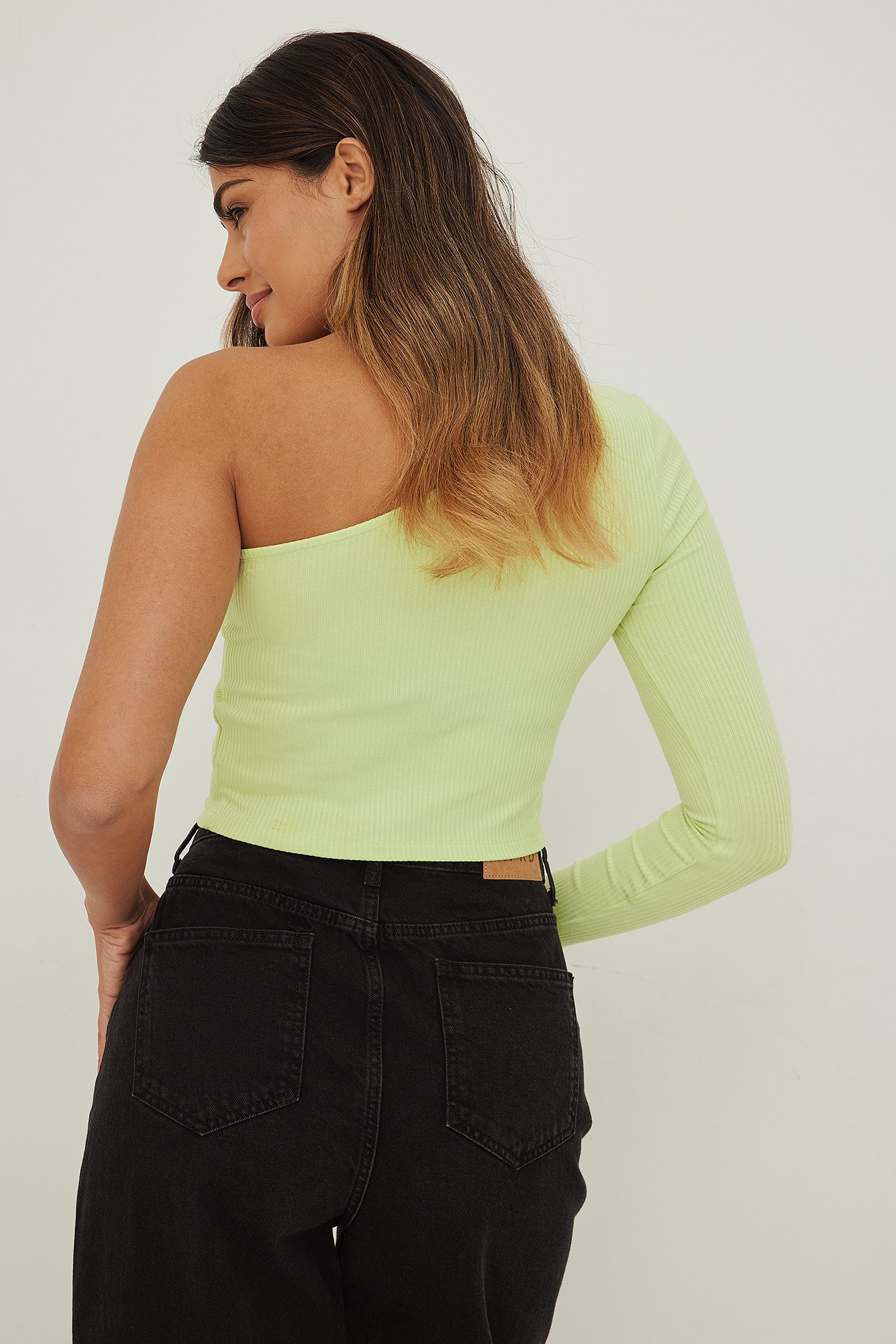 One Shoulder Rib Top Green | na-kd.com