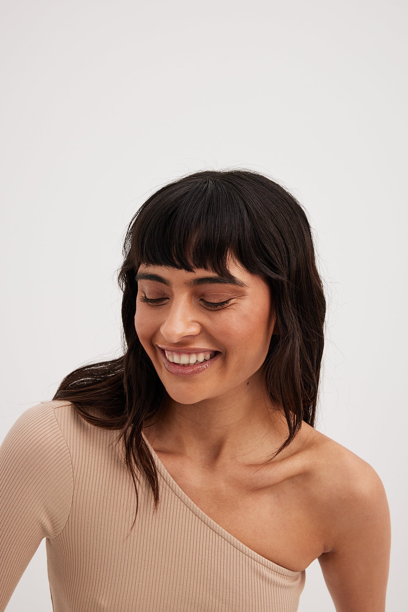 One Shoulder Rib Top Beige | NA-KD