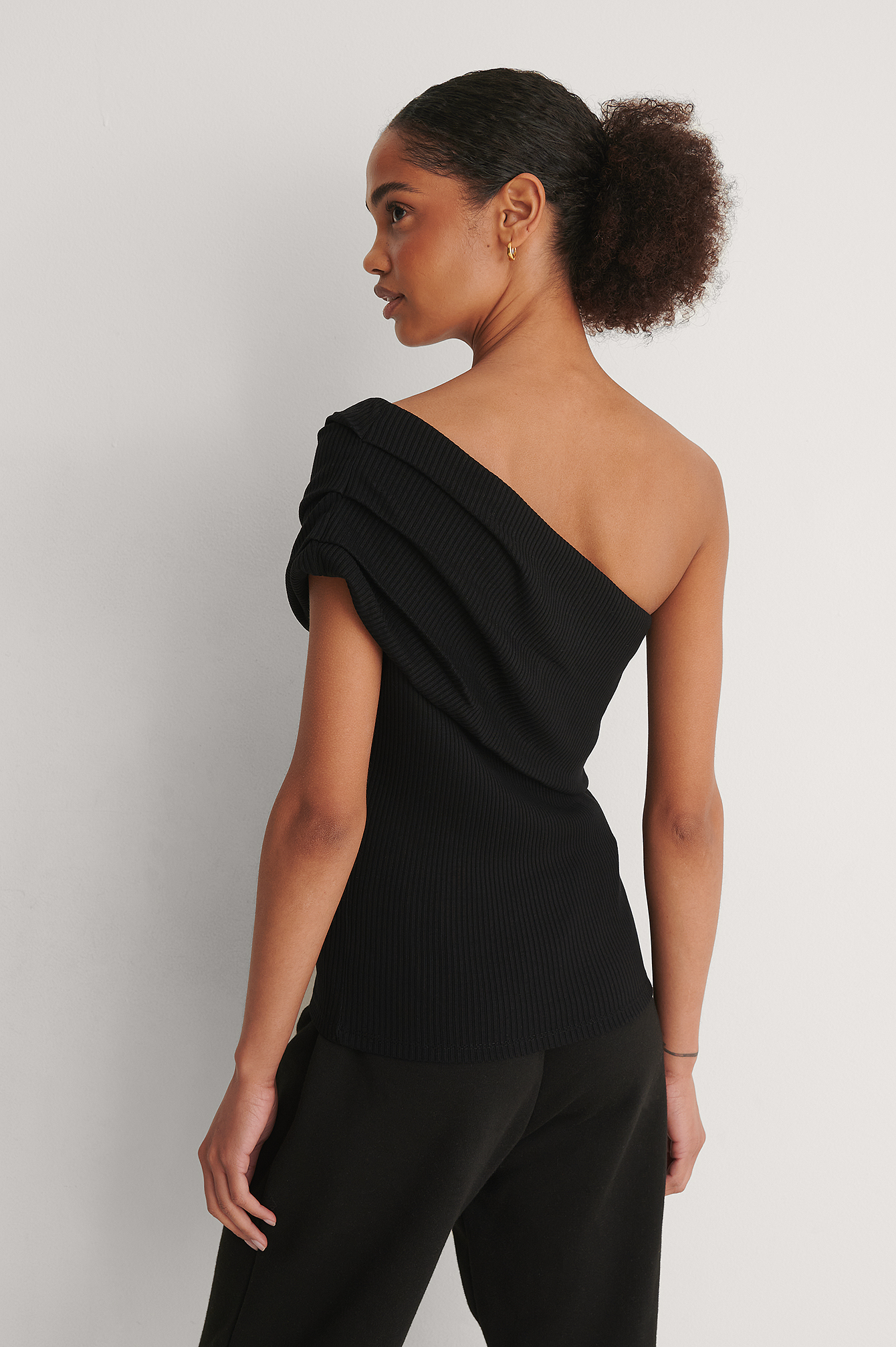 One Shoulder Rib Top Black | na-kd.com