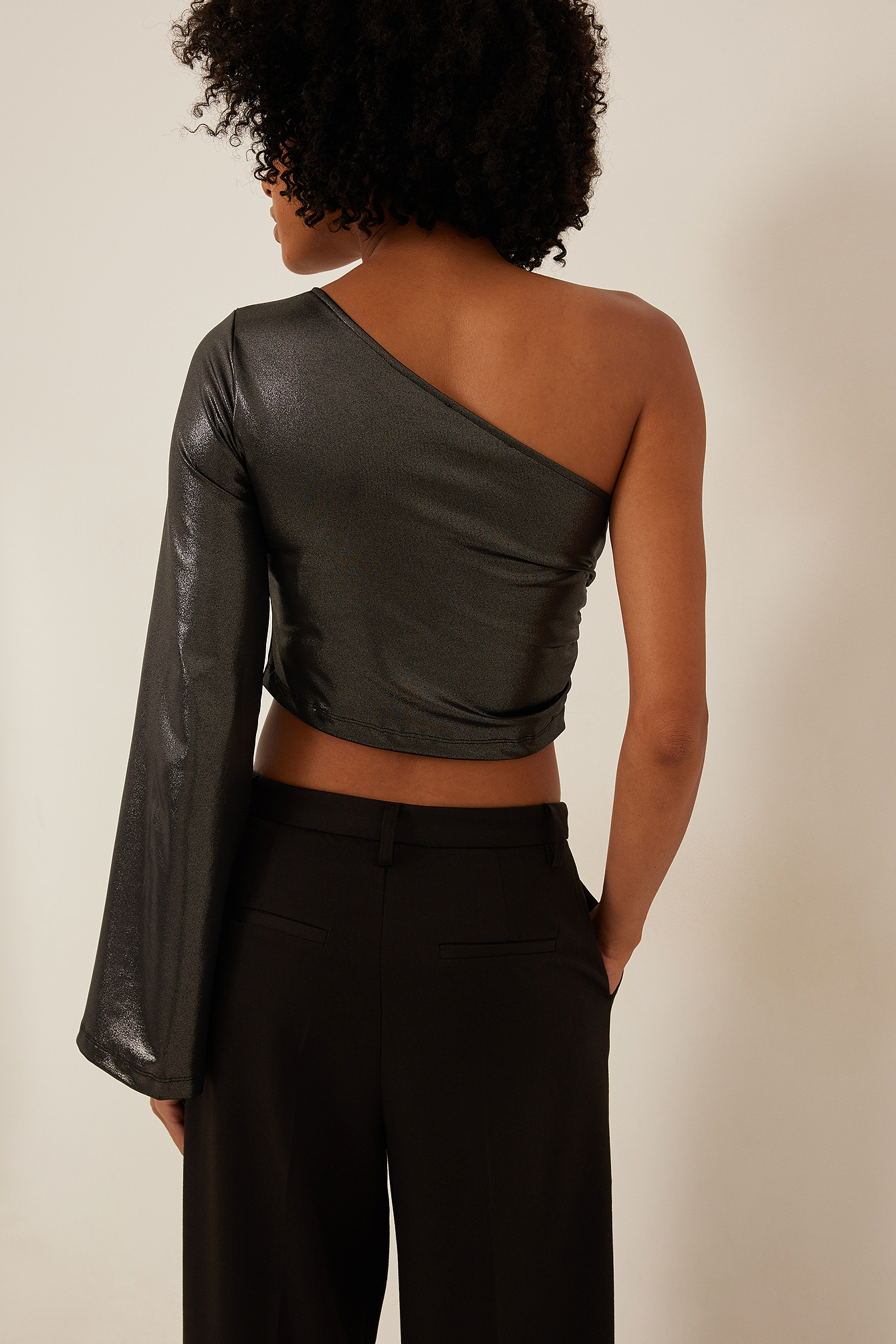 One Shoulder Shiny Draped Top Black | na-kd.com