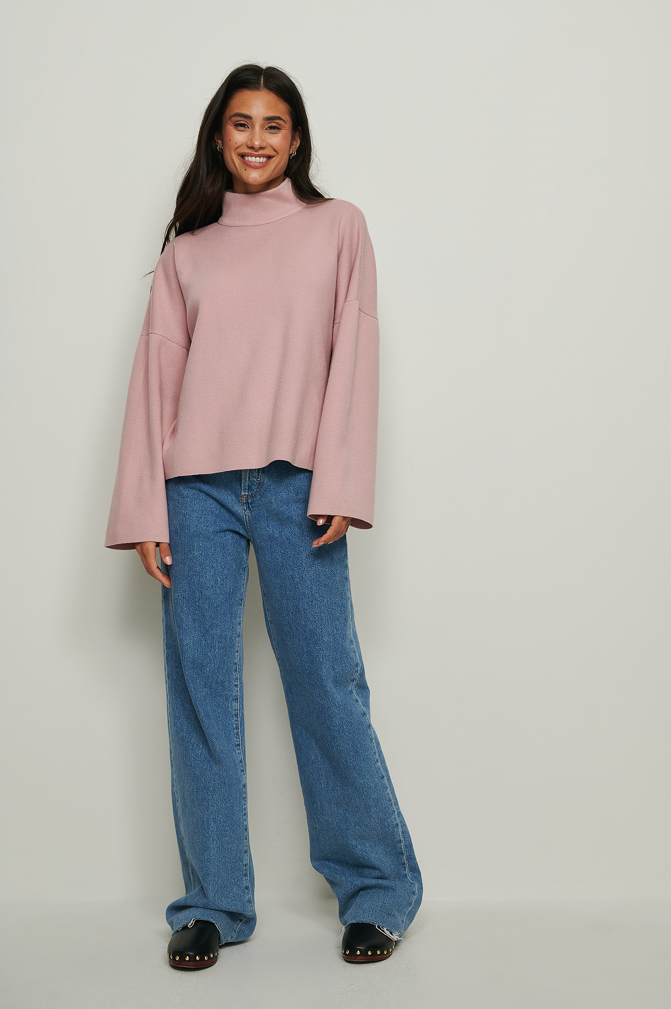 Open Back Knitted High Neck Sweater Pink | na-kd.com