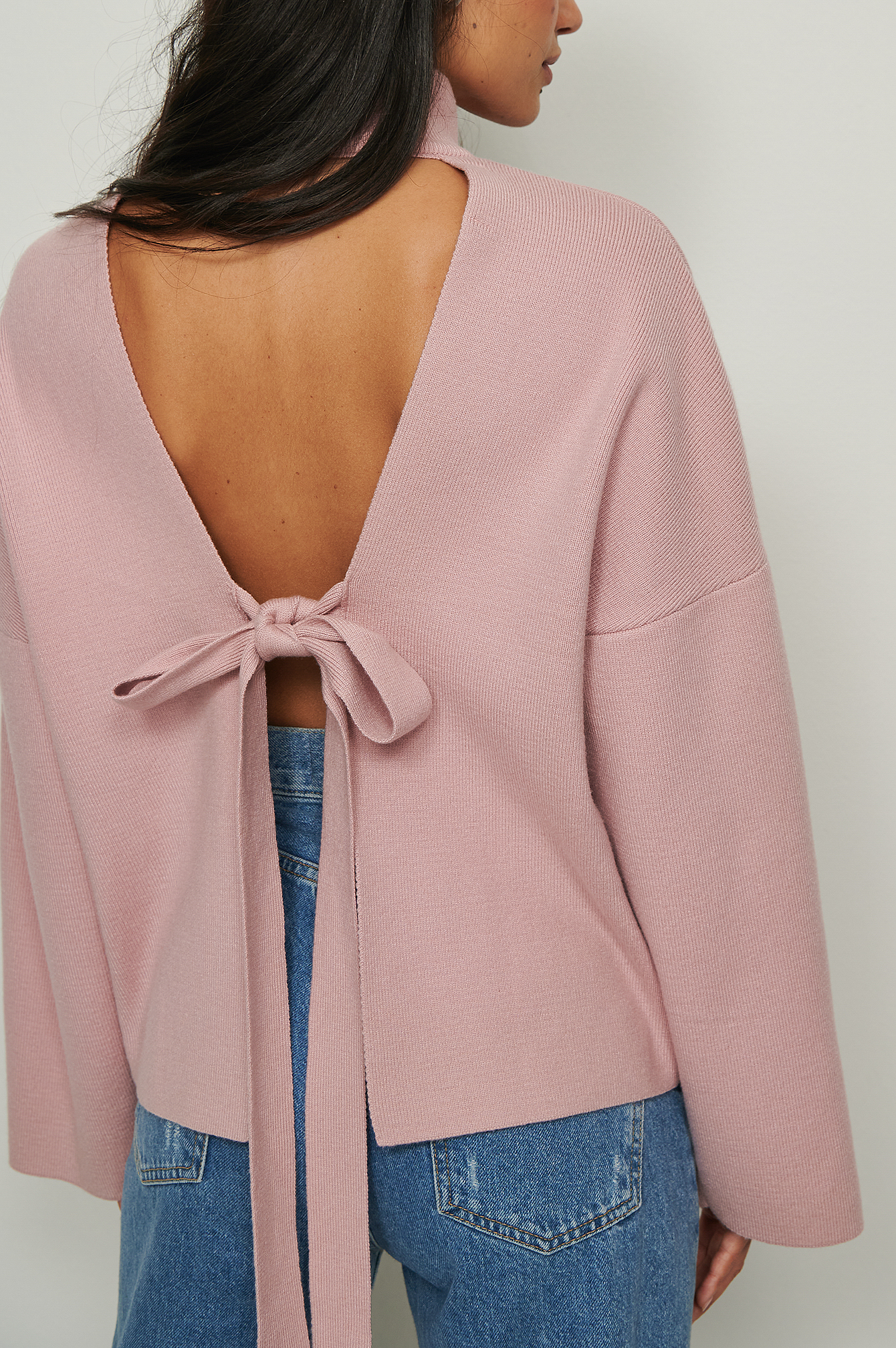 Open Back Knitted High Neck Sweater Pink | na-kd.com