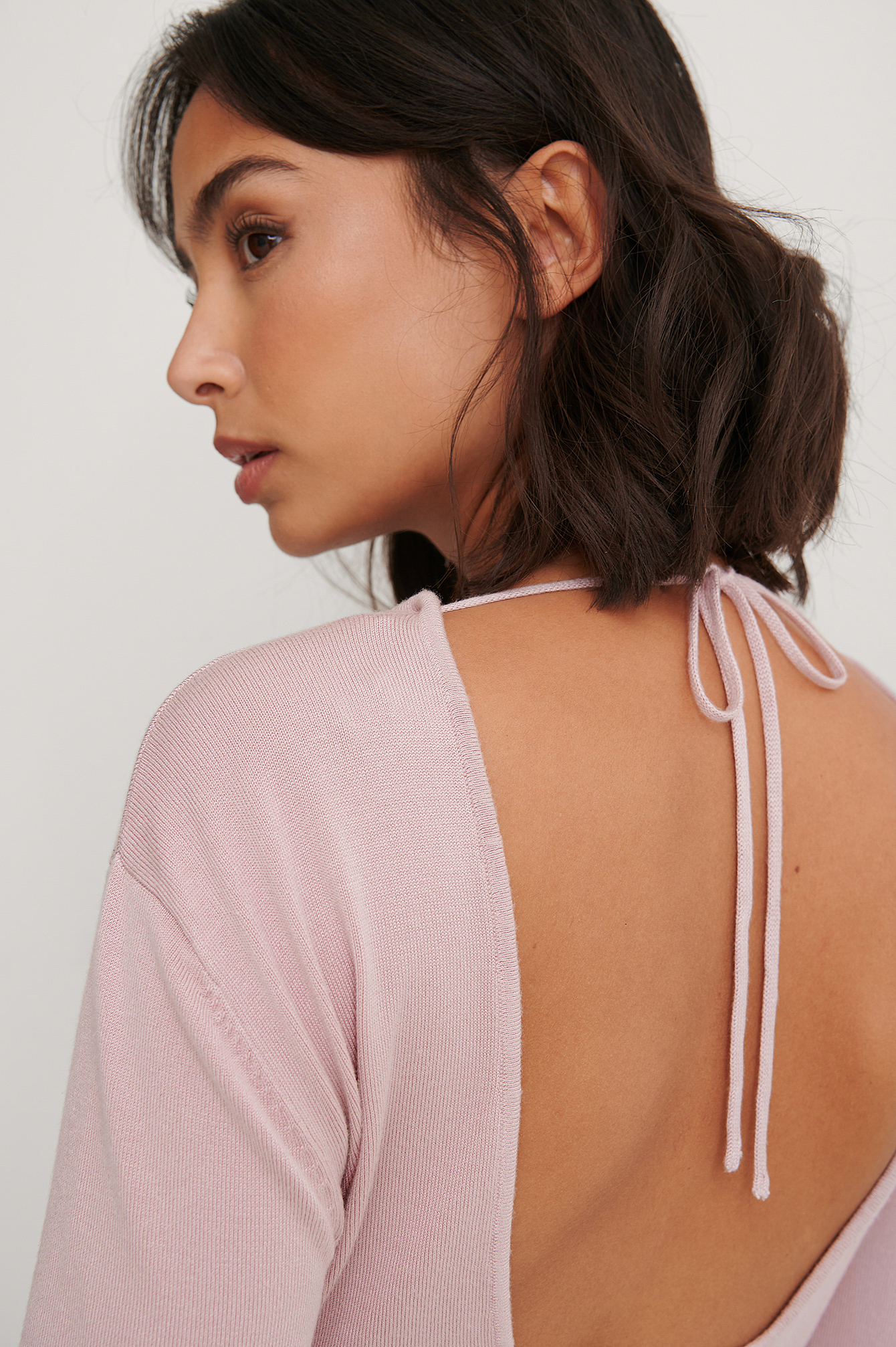 Open Back Long Sleeve Knitted Sweater Pink | NA-KD