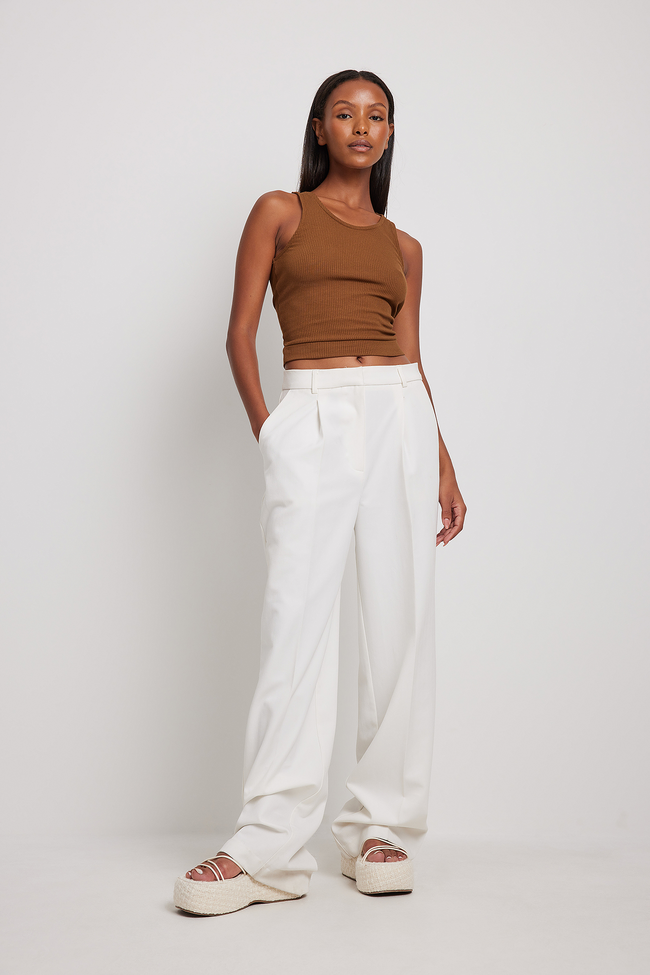 Open Back Rib Singlet Brown | na-kd.com