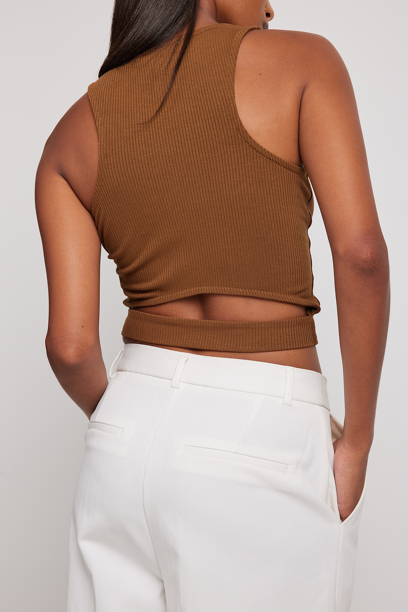 Open Back Rib Singlet Brown | na-kd.com
