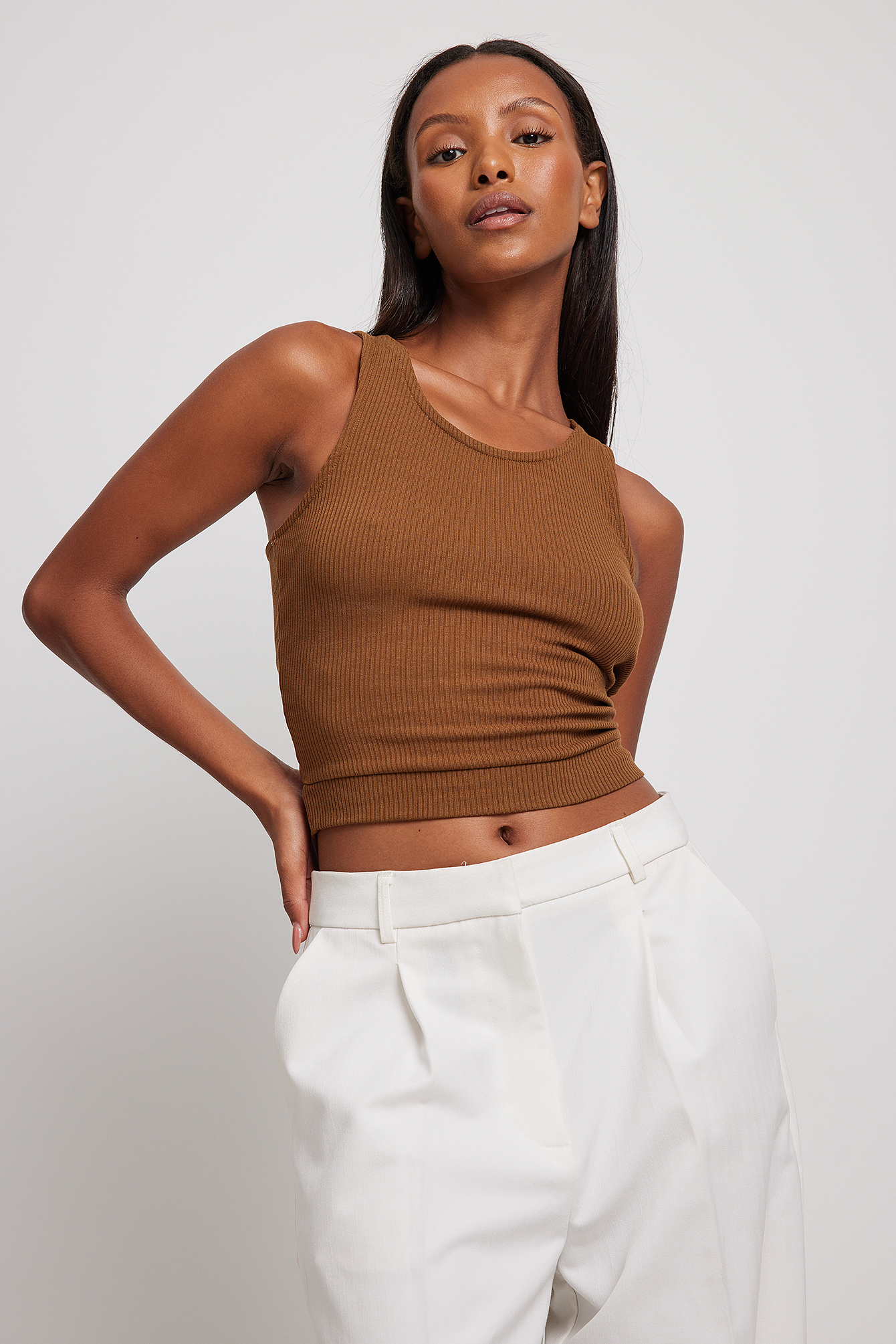 Open Back Rib Singlet Brown | NA-KD